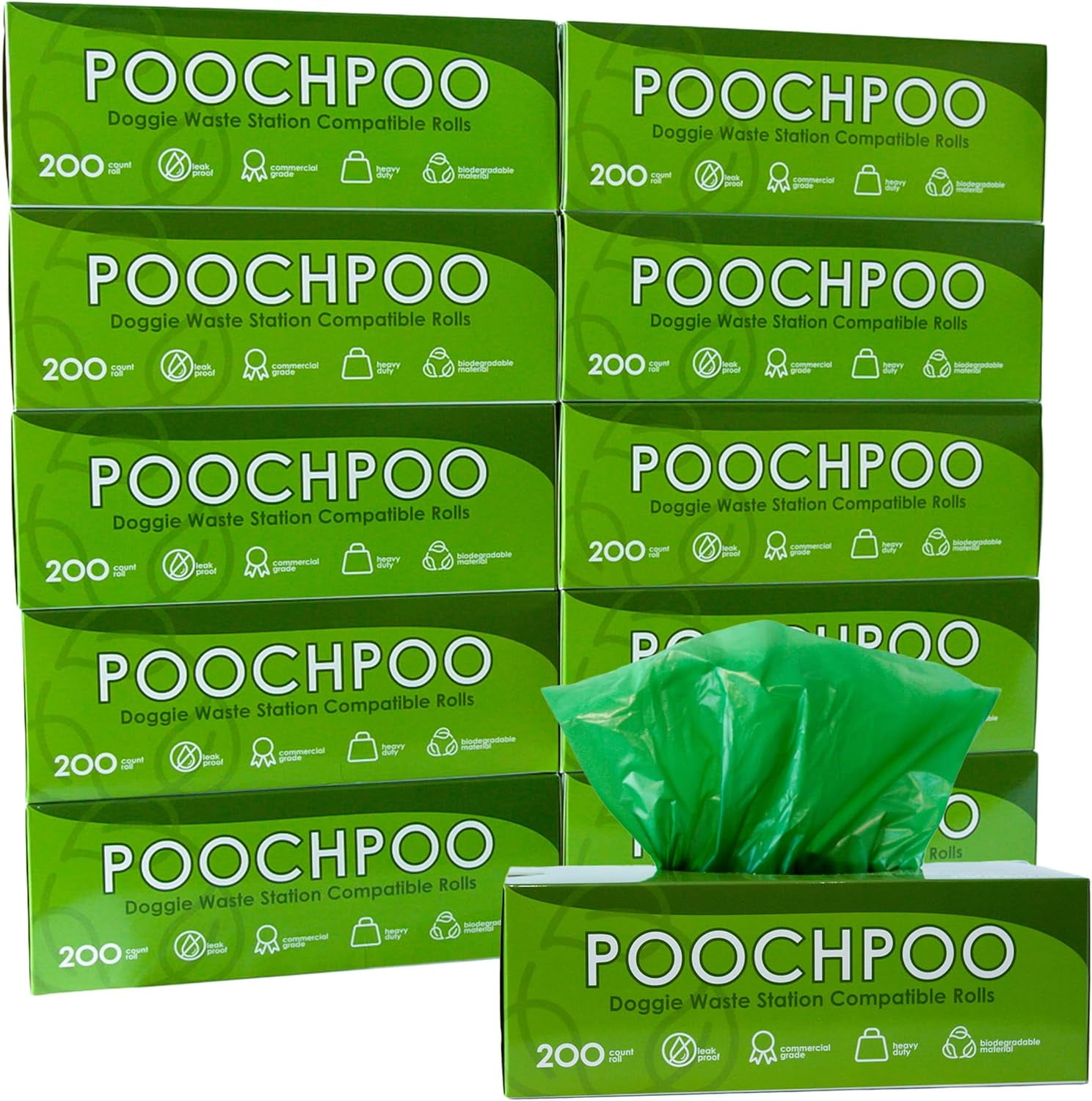 Case of 2000 Eco-Green Pet Waste Station 200 Bags on Roll (10 Rolls ...