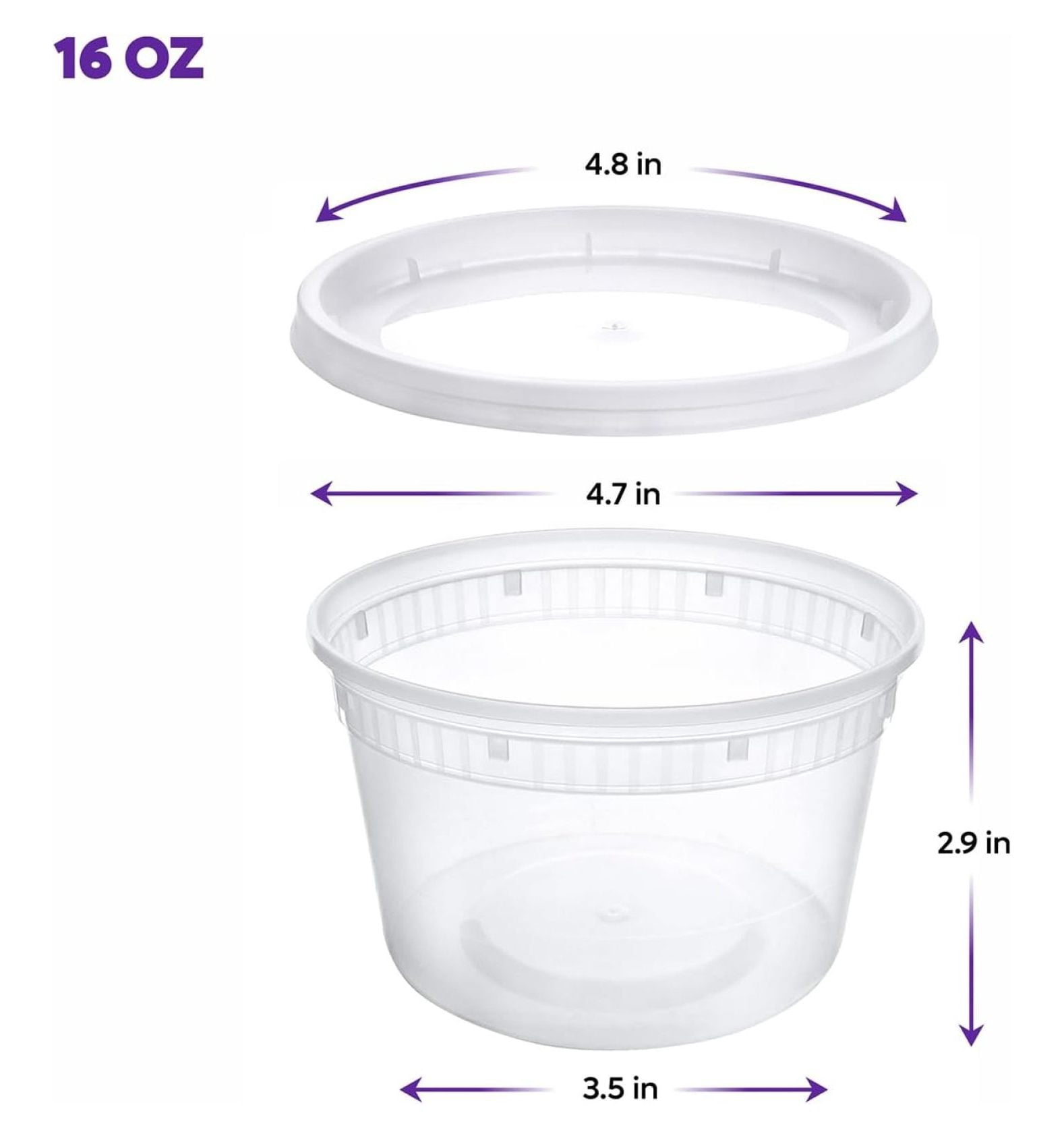 [Case of 240] 16 oz. Plastic Deli Food Storage Containers with Airtight ...