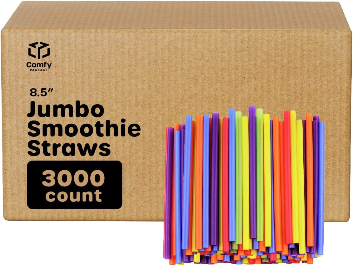 [Case of 3,000] 10 mm Jumbo Smoothie Straws, 8.5" High Plastic Boba ...