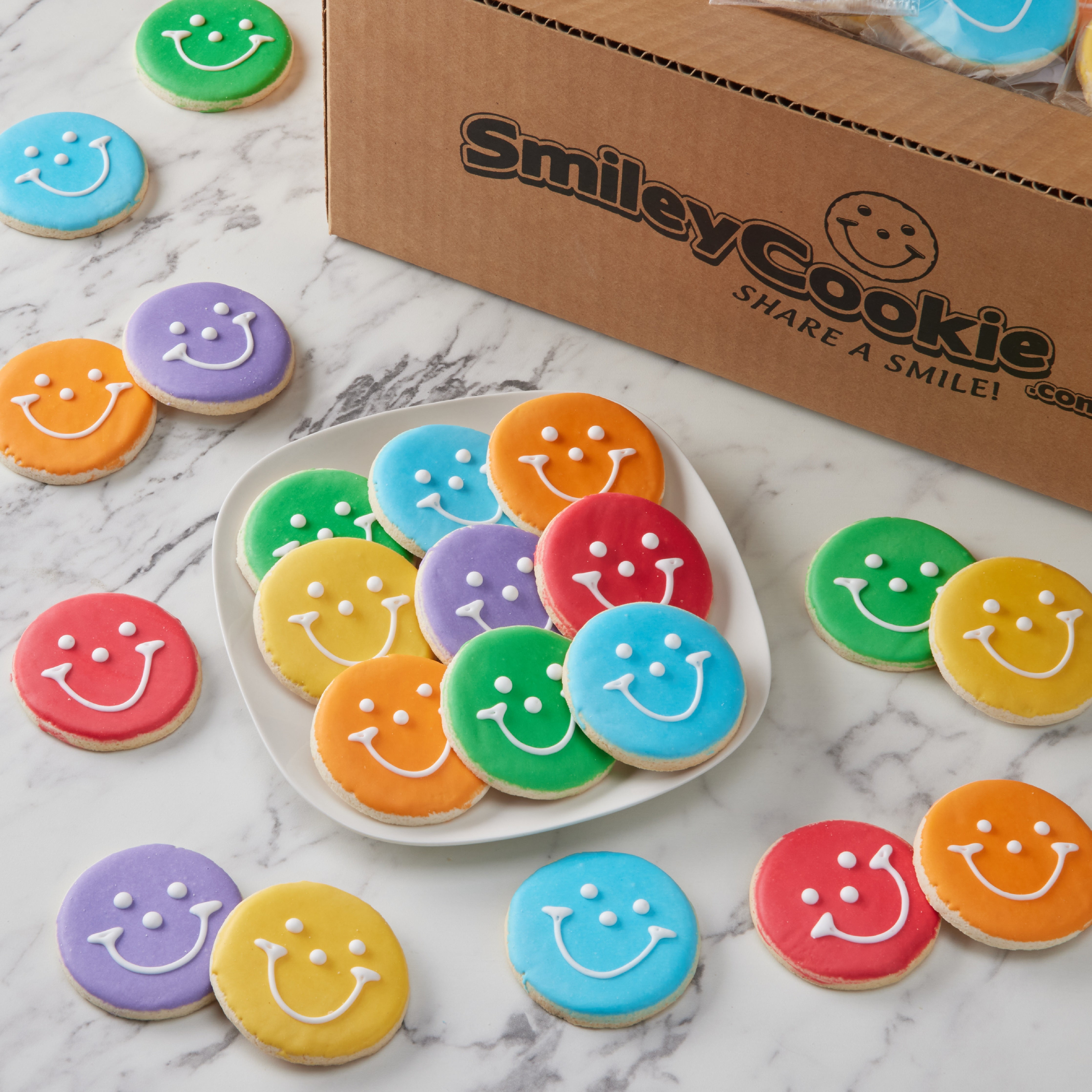 Case of 50 Mini Rainbow Smiley Cookies - Nut Free, Kosher, Individually ...