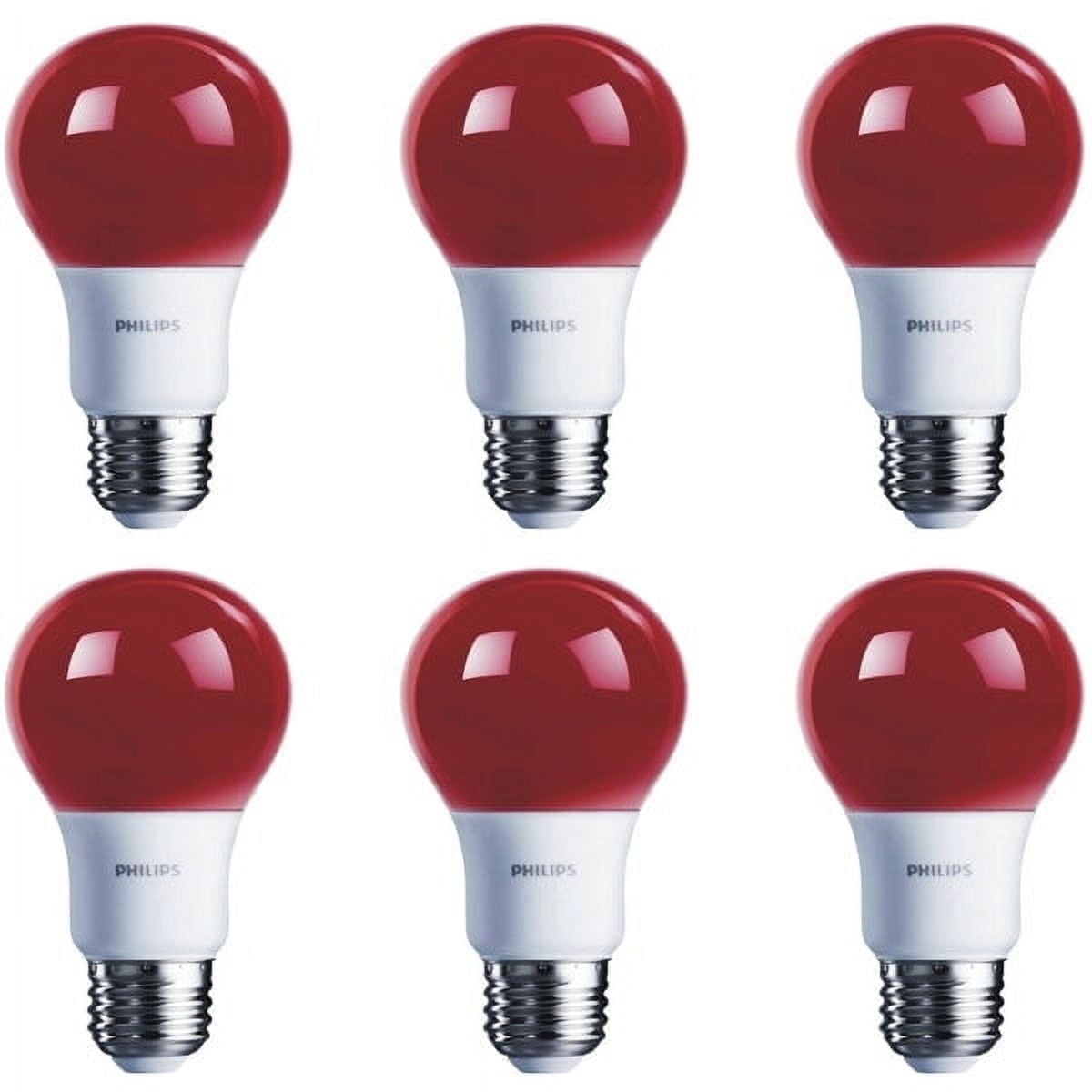 Case of 6 - Philips Party LED 8W A19 Light Bulb (Red) 60W Replacement ...