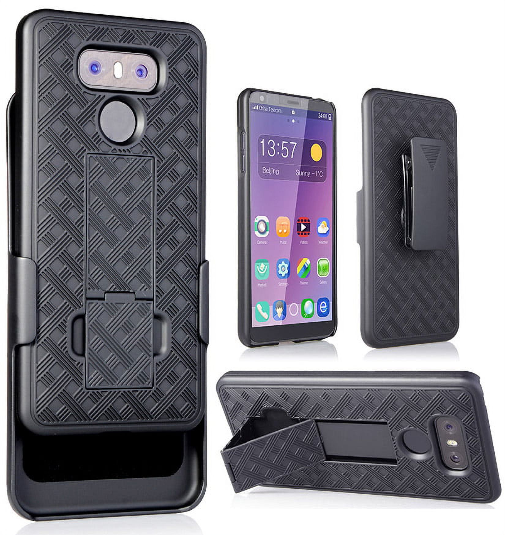 Case with Clip for LG G6, Nakedcellphone Black Kickstand Cover and Belt ...