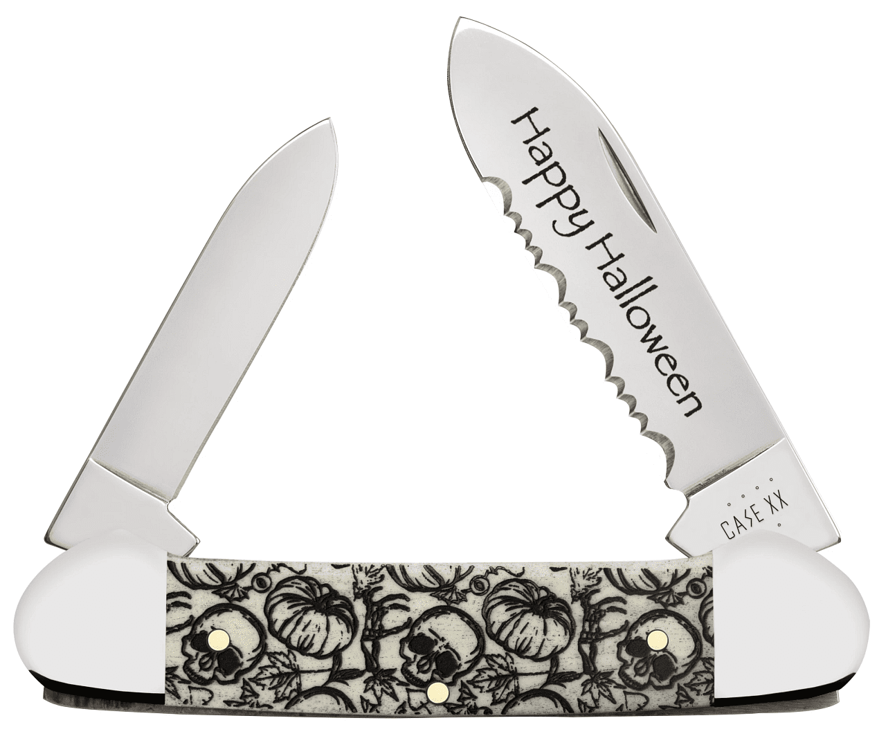 Case xx Knives Halloween Skulls & Pumpkins Canoe Natural Bone Knife ...