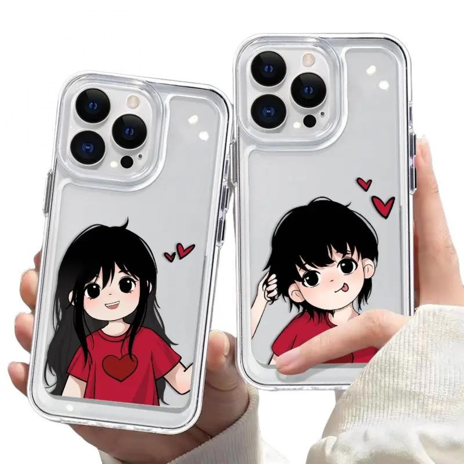 CaseCaca Cute Couple Cartoon Clear Phone Case Set for iPhone X/11/12/13 ...
