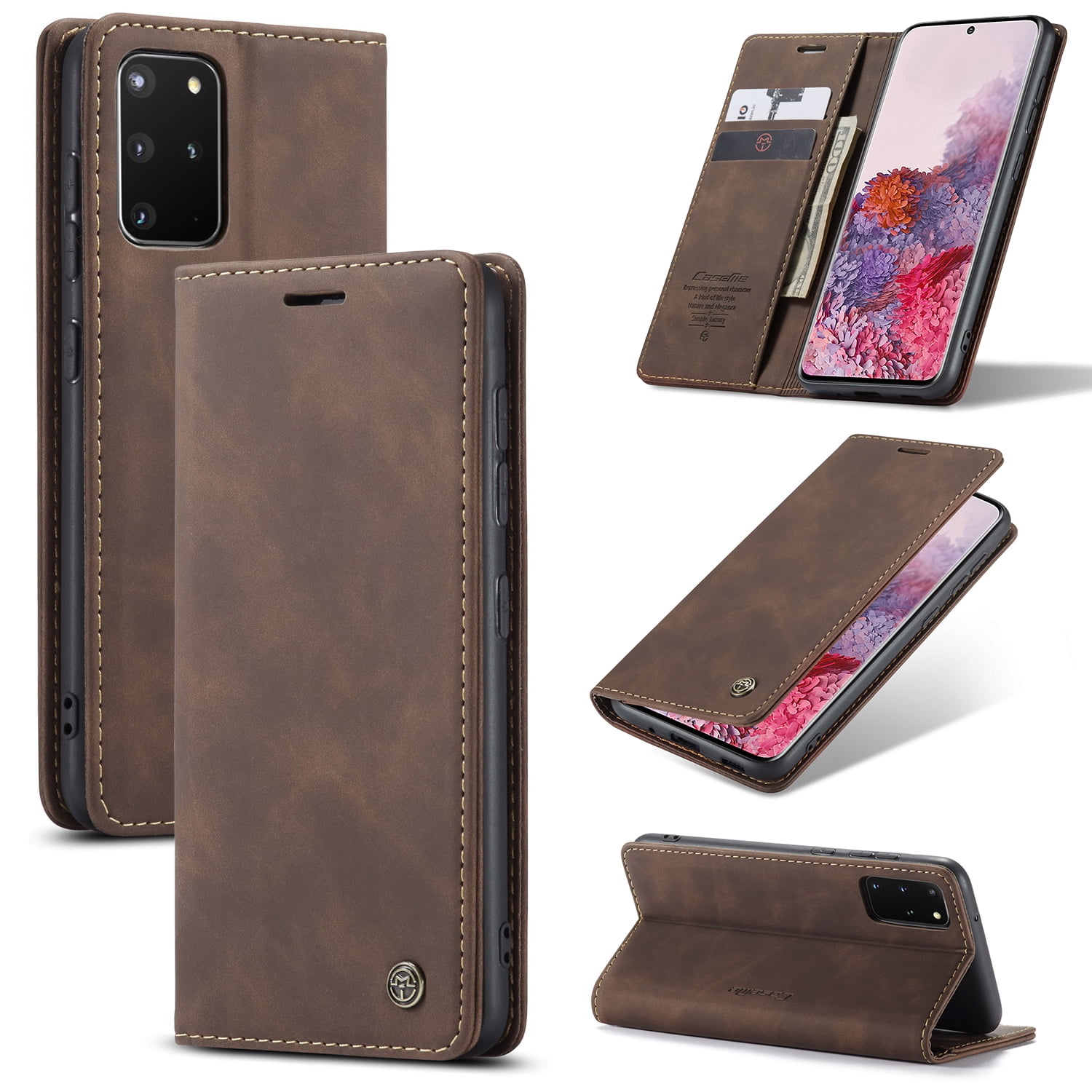 CaseMe Leather for Samsung Galaxy S20+ 5G Case, Flip Wallet Leather ...