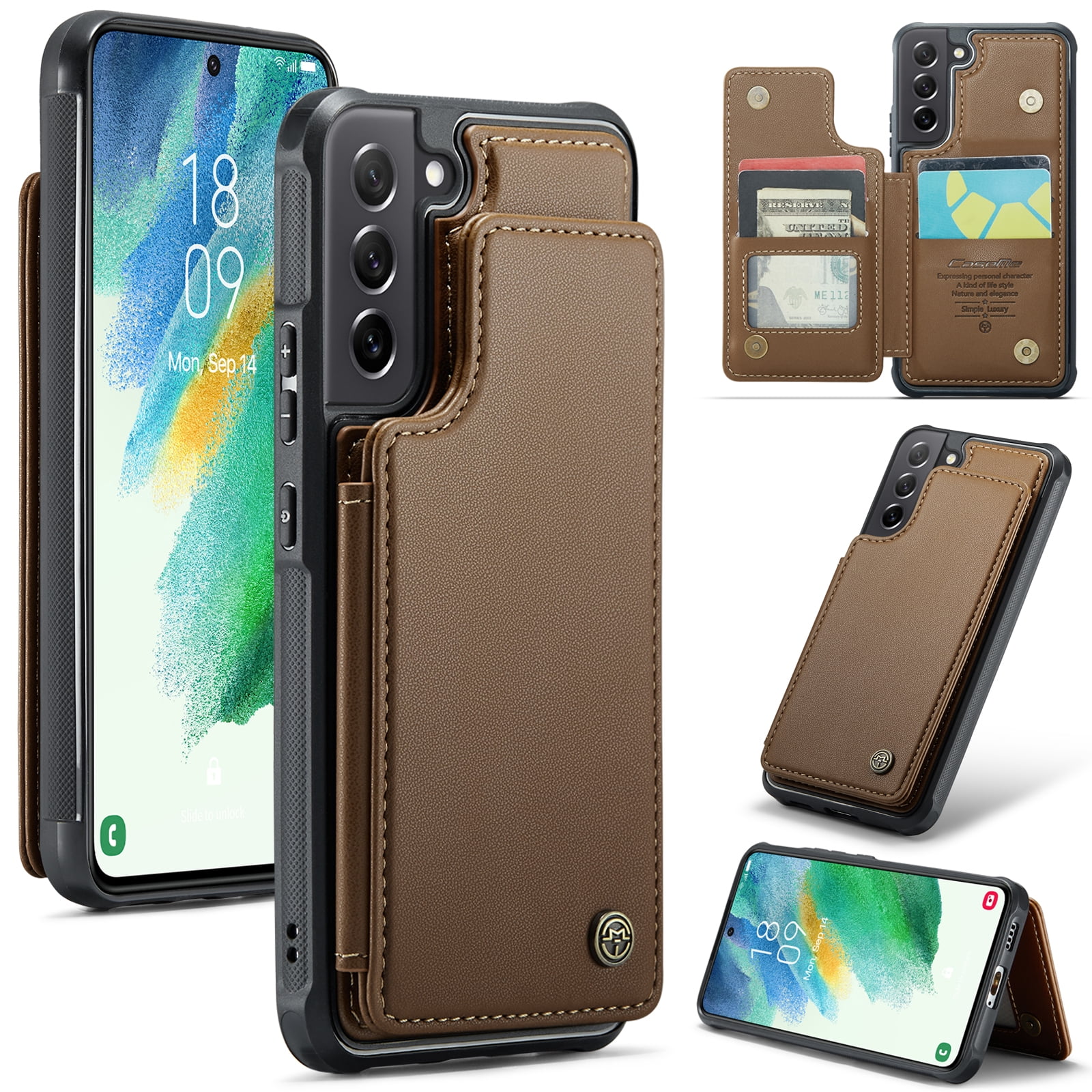 CaseMe Leather for Samsung Galaxy S21 FE Case with Card Holder, Wallet ...