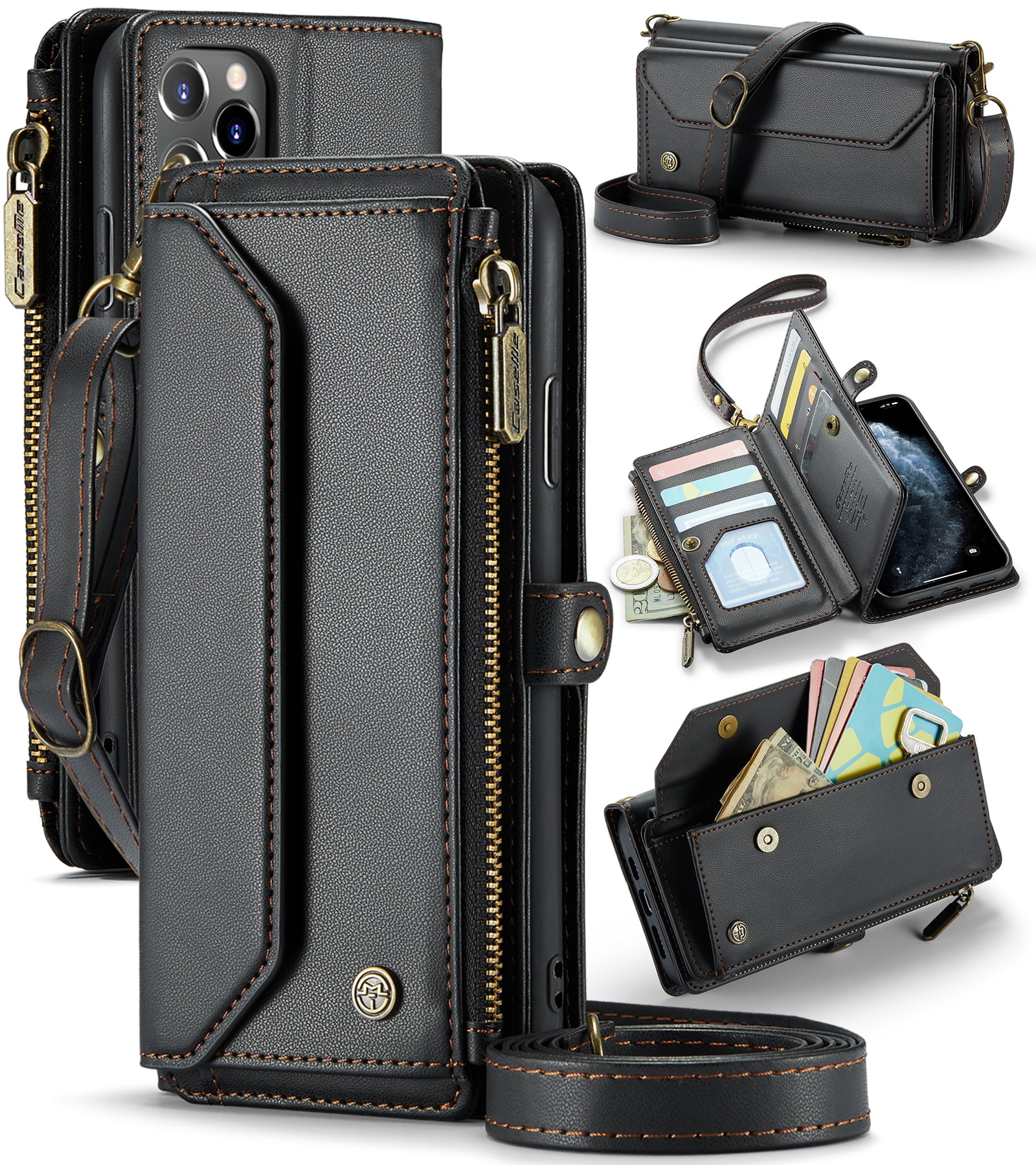 CaseMe Leather for iPhone 11 Pro Max 6.5" Case Wallet【RFID Blocking】with 10-Card Holder Zipper ...