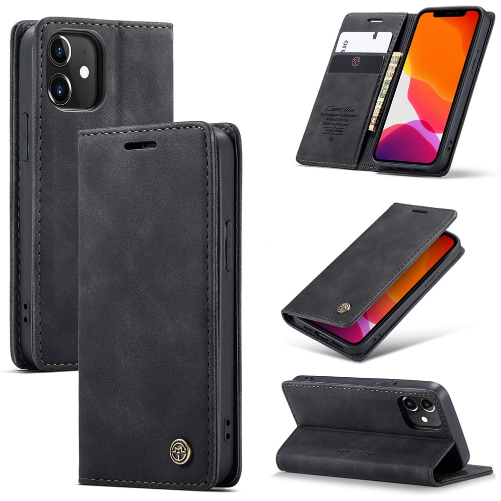 CaseMe Leather for iPhone 12 Case, Flip Wallet Leather Case with Card ...