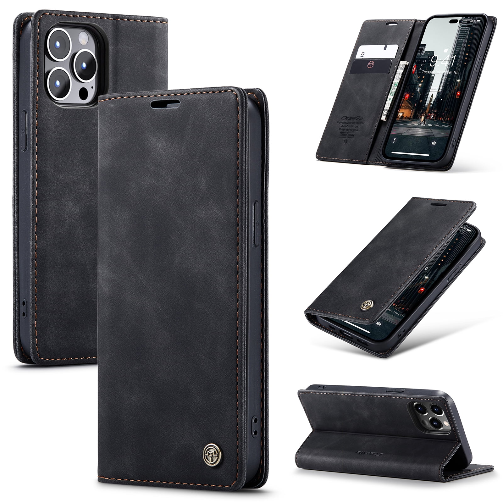CaseMe Leather for iPhone 14 Pro Case, Flip Wallet Leather Case with ...
