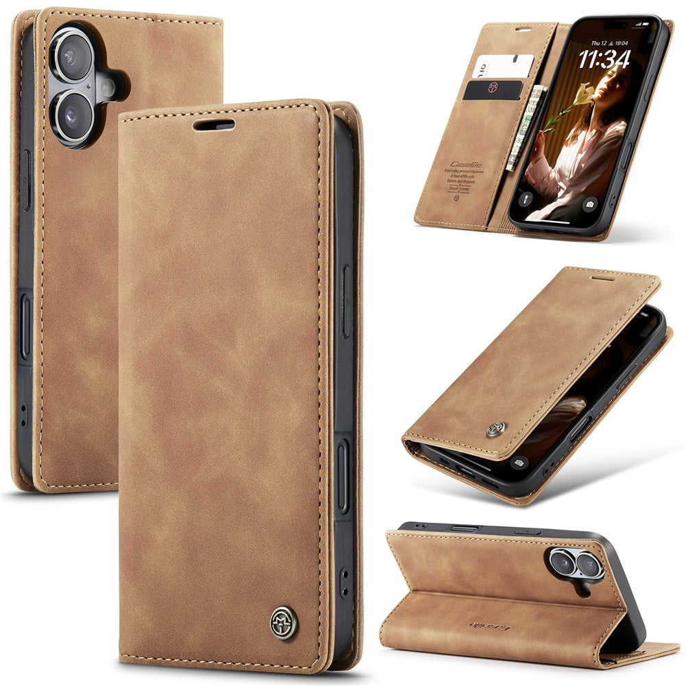 CaseMe Leather for iPhone 16 Case, Flip Wallet Leather Case with Card ...