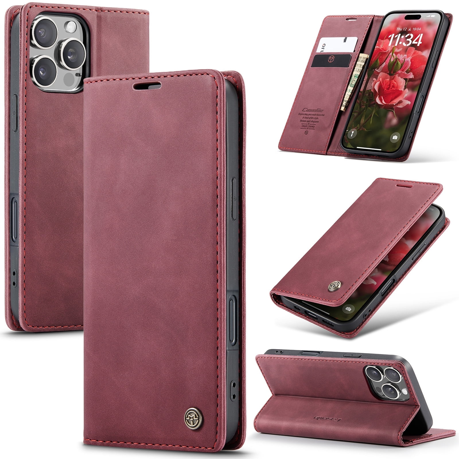 CaseMe Leather for iPhone 16 Pro Max Case, Flip Wallet Leather Case ...