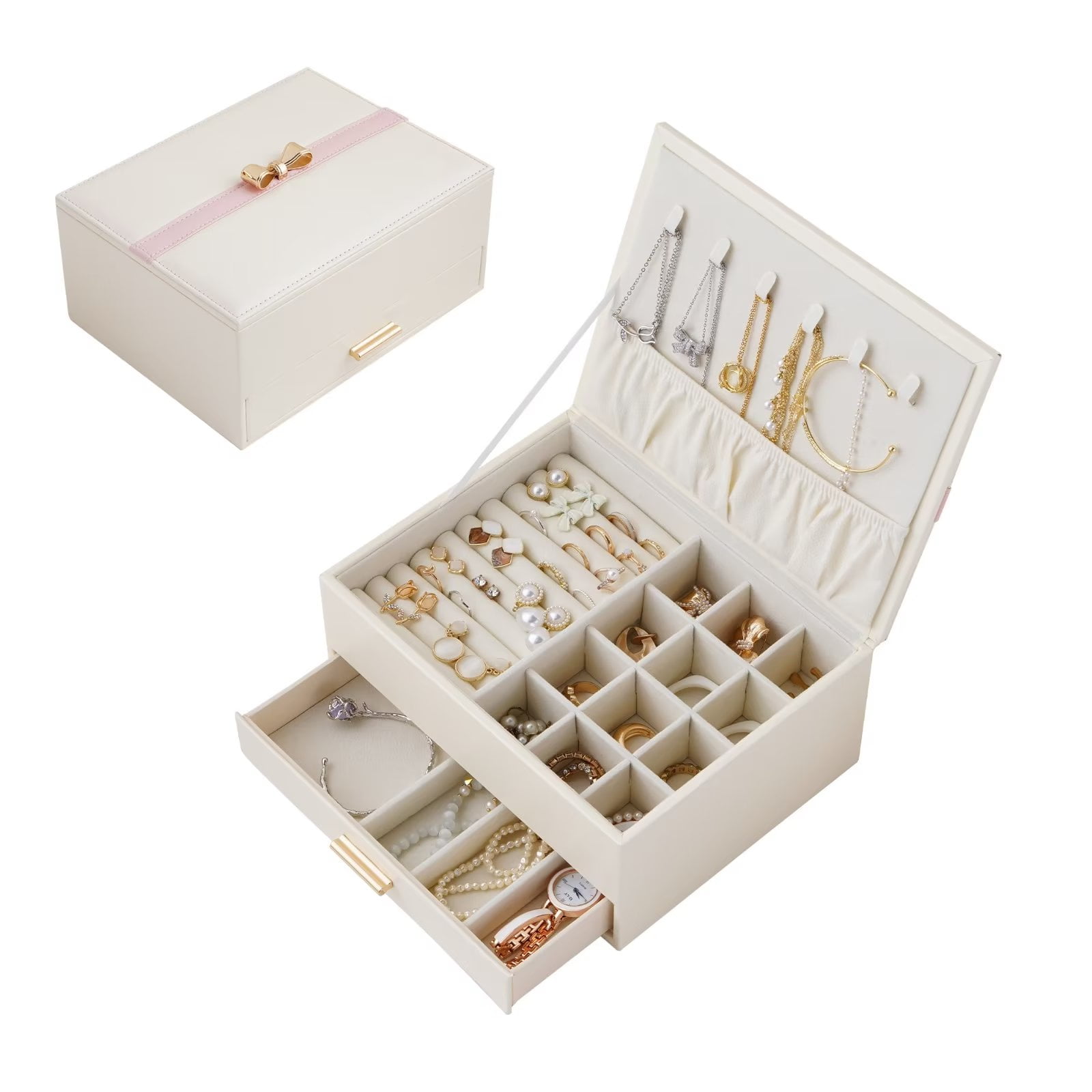 Casegrace Bow-shaped PU Leather Jewelry Storage Box Women Girls Jewellery Gift Case Earrings ...