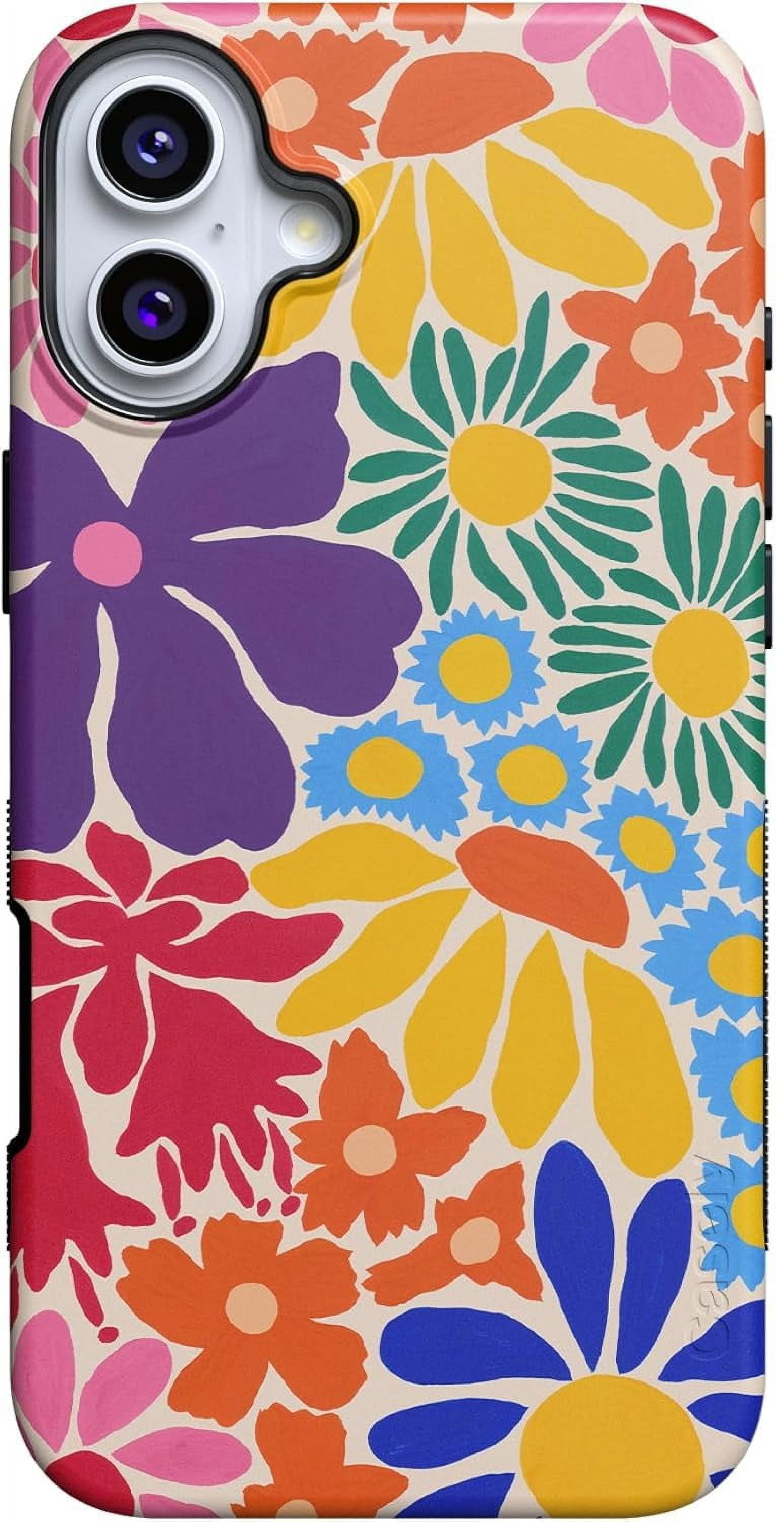 Casely iPhone 16 Case | Flower Patch | Multi-Color Floral | Compatible with MagSafe | Bold ...