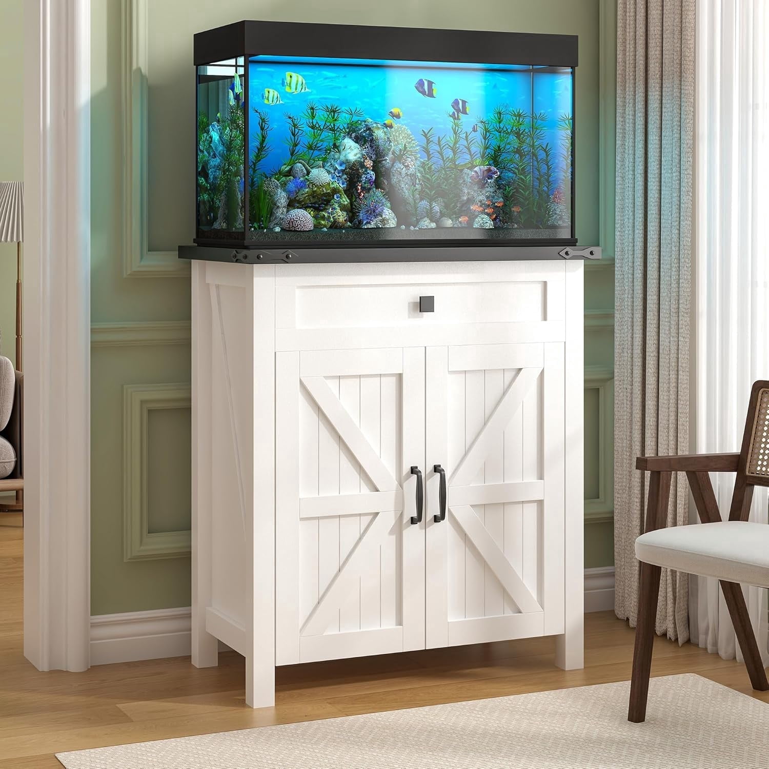 Casendy 20 Gallon Aquarium Stand With Charging Station, Farmhouse Fish ...