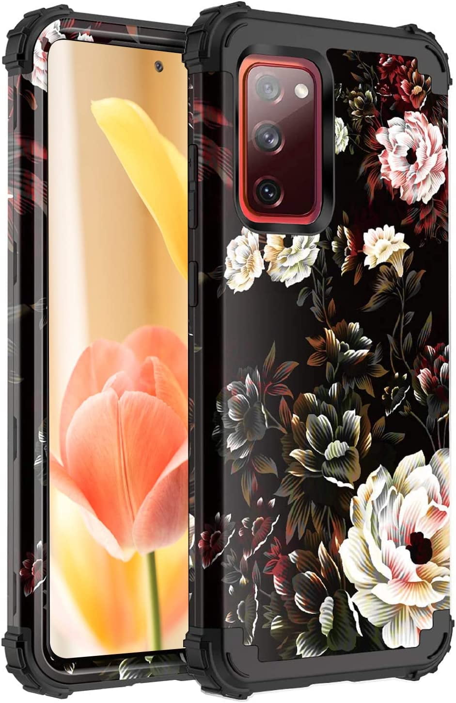 Casetego Compatible with Galaxy S20 FE 5G Case Floral Shockproof Heavy Duty 3 in 1 Hybrid Sturdy ...