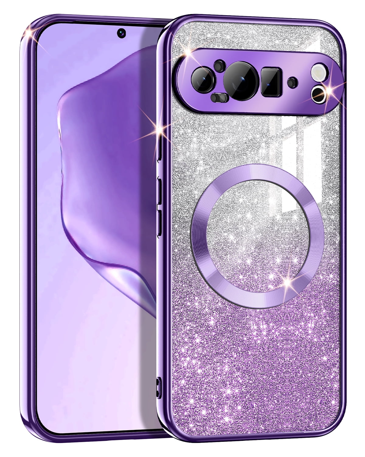 Casetego for Google Pixel 9 Pro XL Case,Compatible with MagSafe,Clear Magnetic Glitter Gradient ...