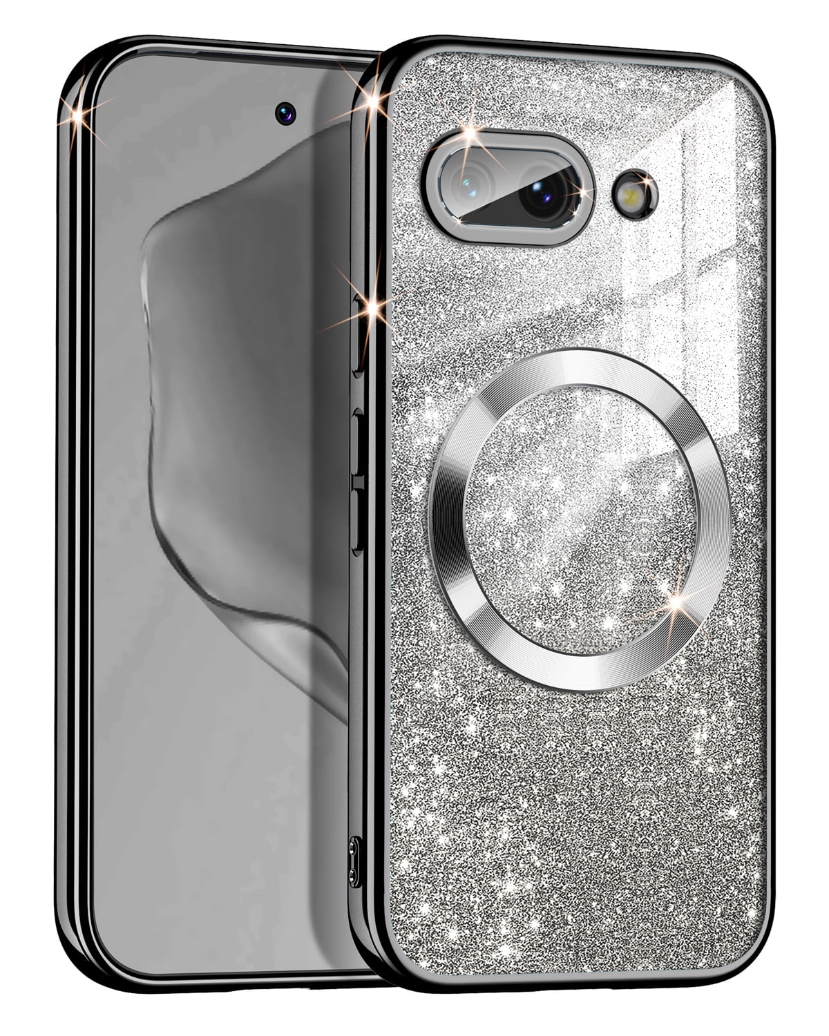 Casetego For Google Pixel 9A Case,Compatible with MagSafe,Clear Magnetic Glitter Gradient ...