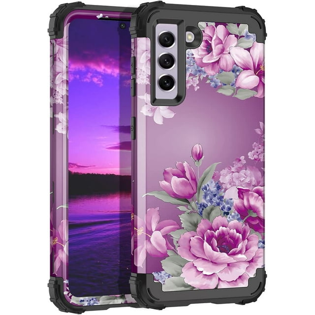 Casetego for Samsung Galaxy S21 FE 5G Case [Not fit S21 5G] Floral Shockproof Heavy Duty 3 in 1 ...