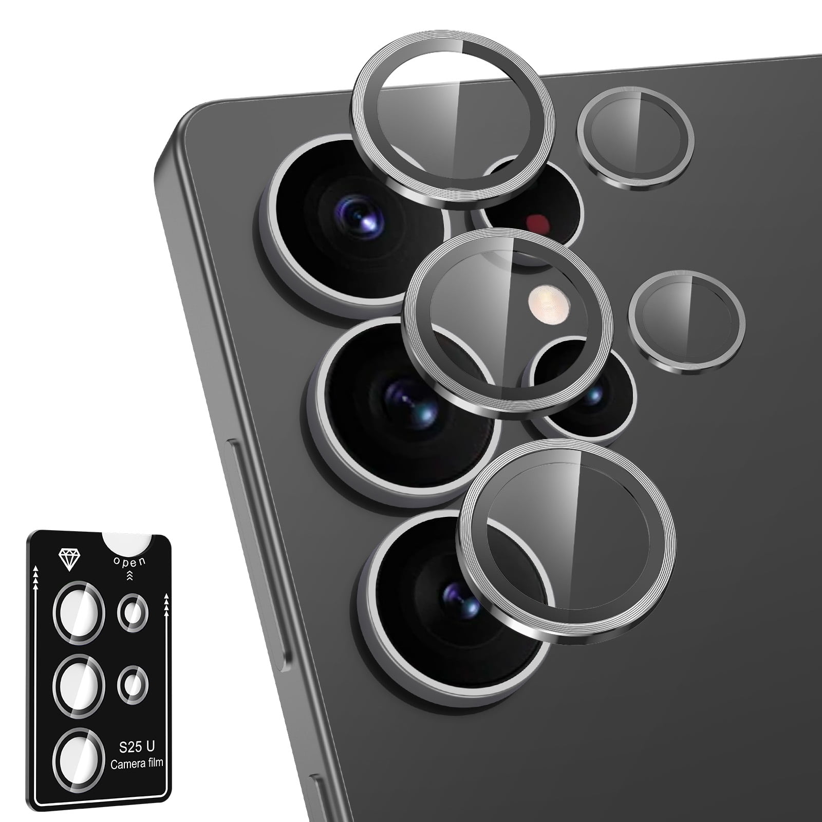 Casetego for Samsung Galaxy S25 Ultra Camera Lens Protector, Individual Metal Ring Tempered ...