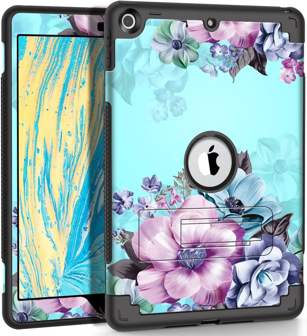 Casetego Heavy Duty Shockproof Case for iPad 6th/5th Gen 9.7'' with Kickstand, Blue Flower ...