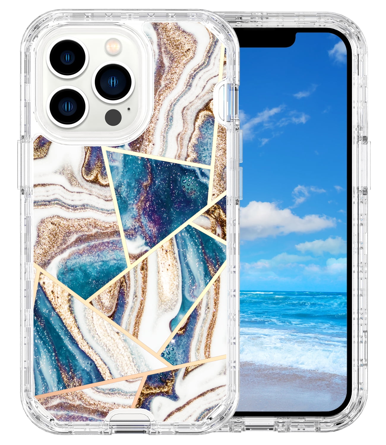 Casetego for iPhone 13 Pro Max Case,Shiny Bling Marble Full Body ...