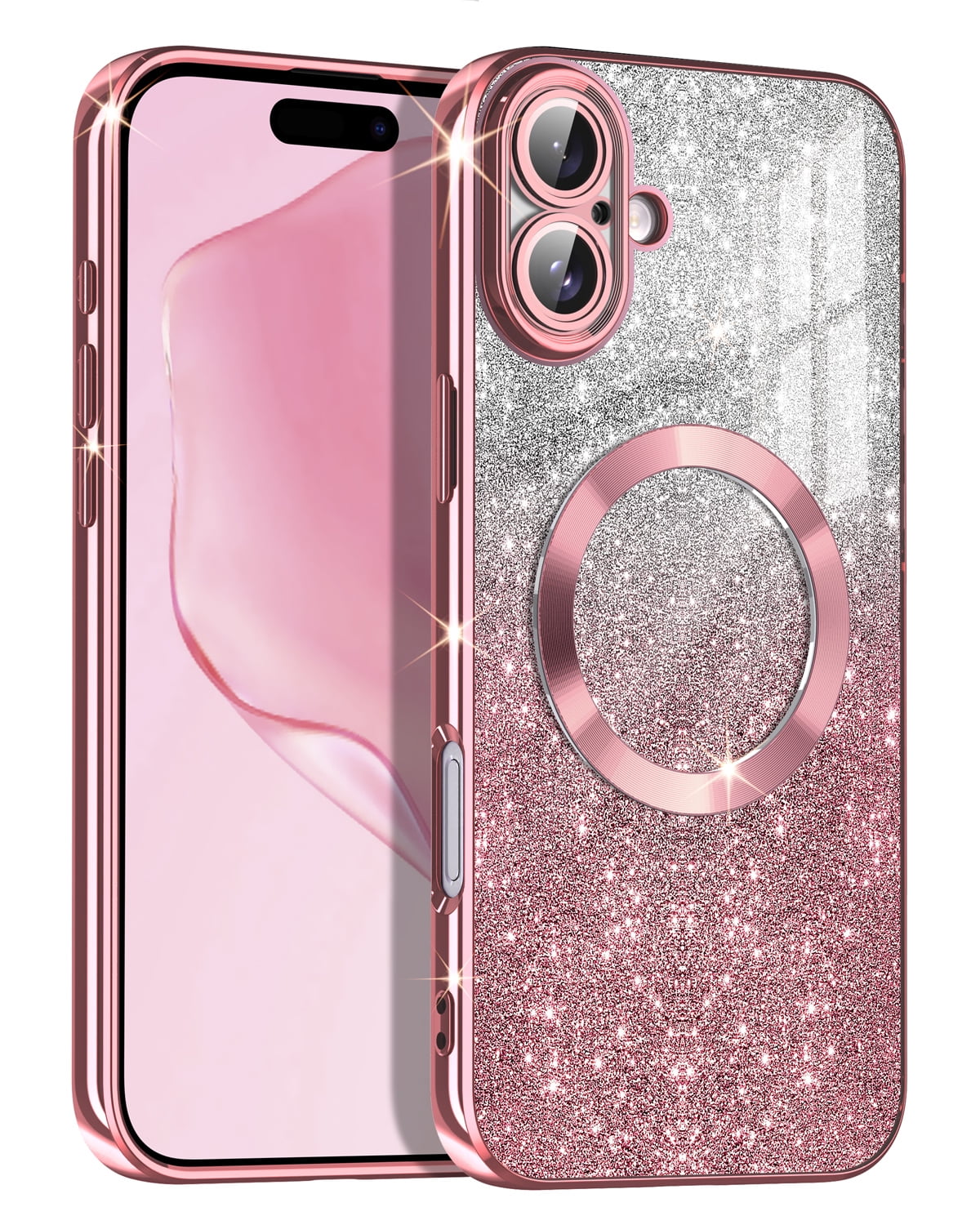 Casetego for iPhone 16 Case,Compatible with MagSafe,Clear Magnetic Glitter Gradient Sparkle ...