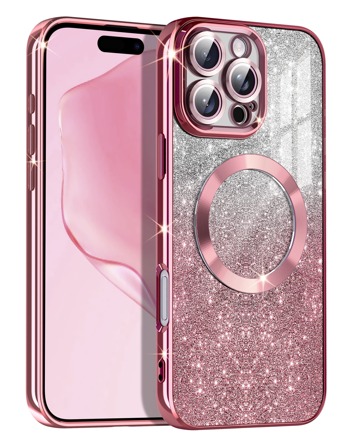 Casetego for iPhone 16 Pro Case,Compatible with MagSafe,Clear Magnetic Glitter Gradient Sparkle ...