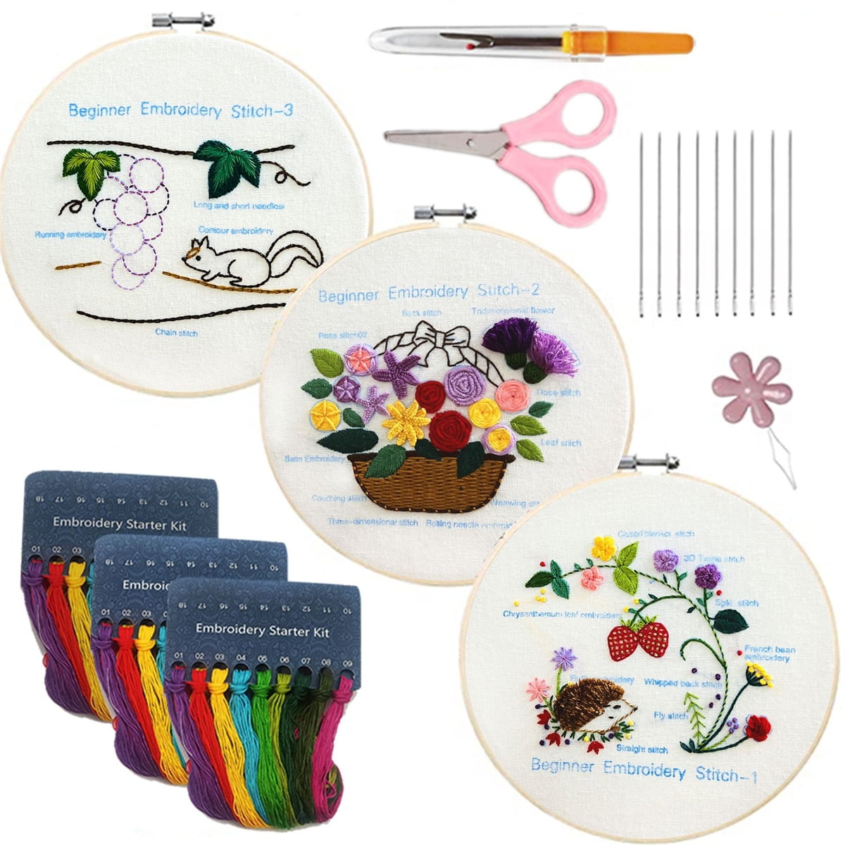 Casewin 1 Sets Embroidery Stitch Beginners Practice Kits Cross Stitch ...