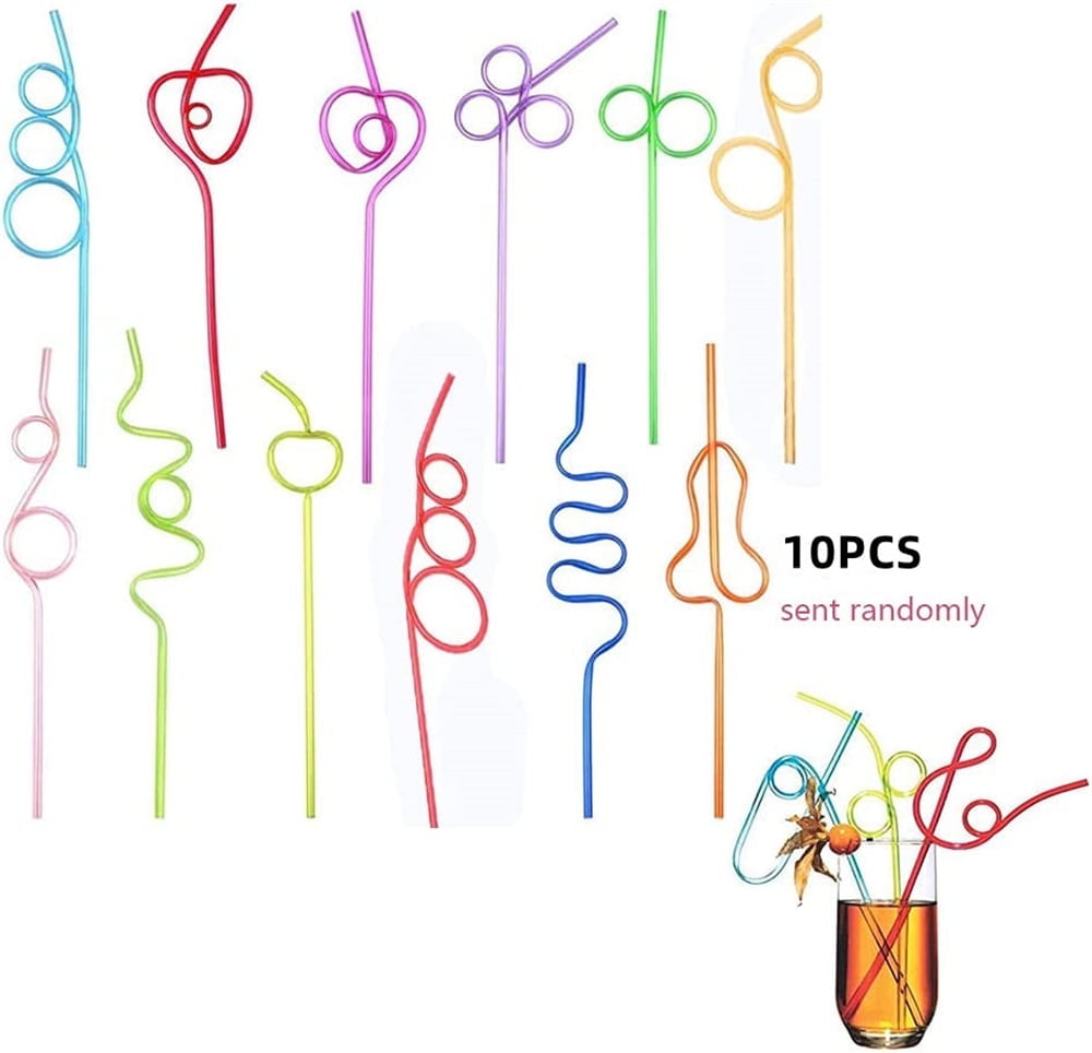 Casewin 10 Pieces Random Reusable PET Plastic Silly Straws Drinking ...