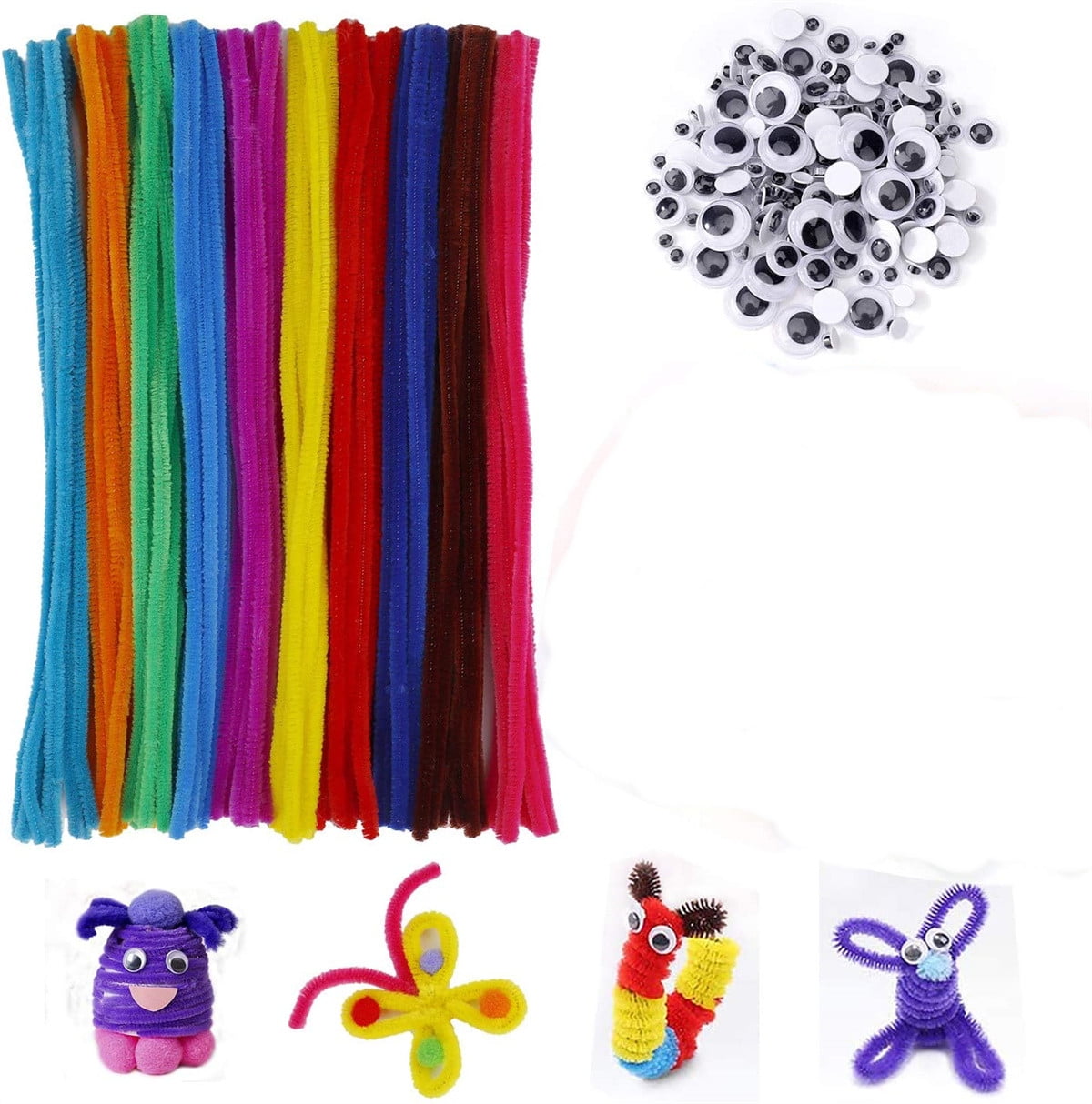 Casewin 100 Pieces Pipe Cleaners 10 Colors Craft Chenille Stems with ...