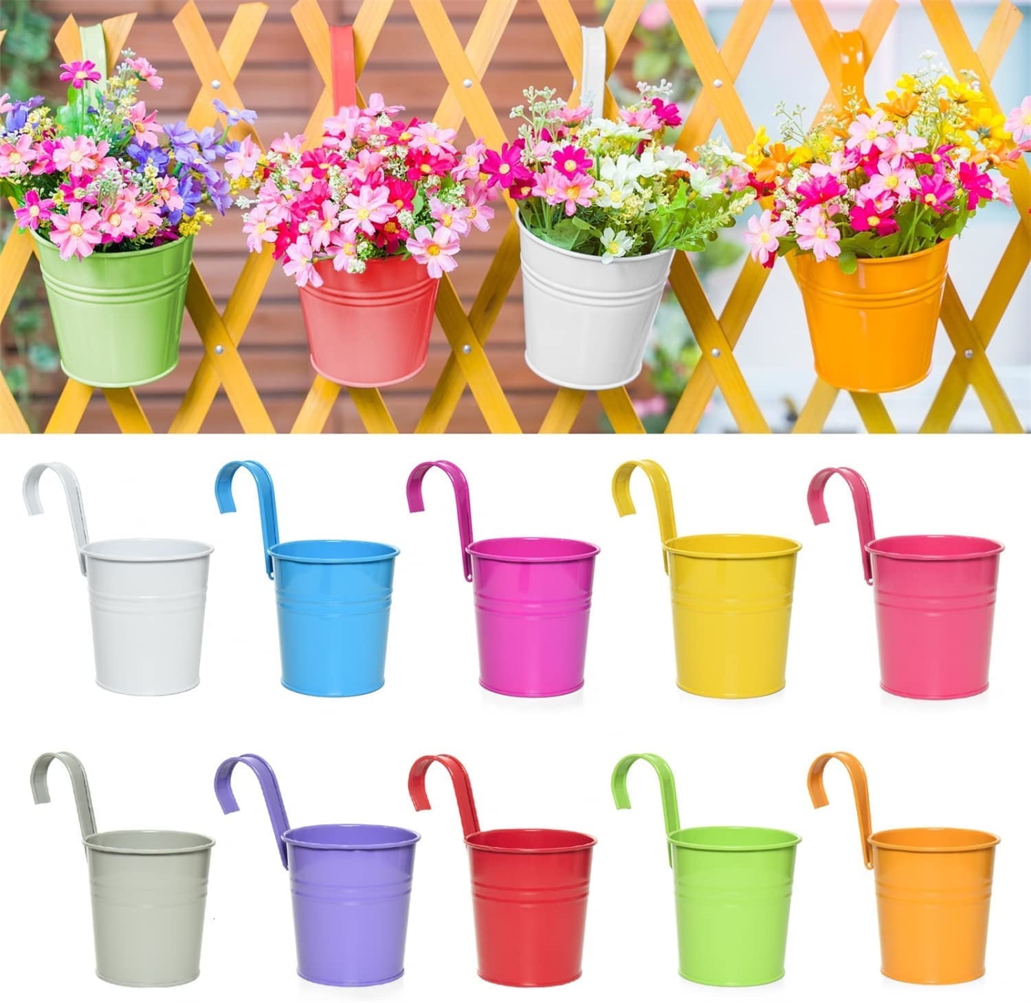 Casewin 10Pcs Iron Hanging Flower Pots With Detachable Handle and ...