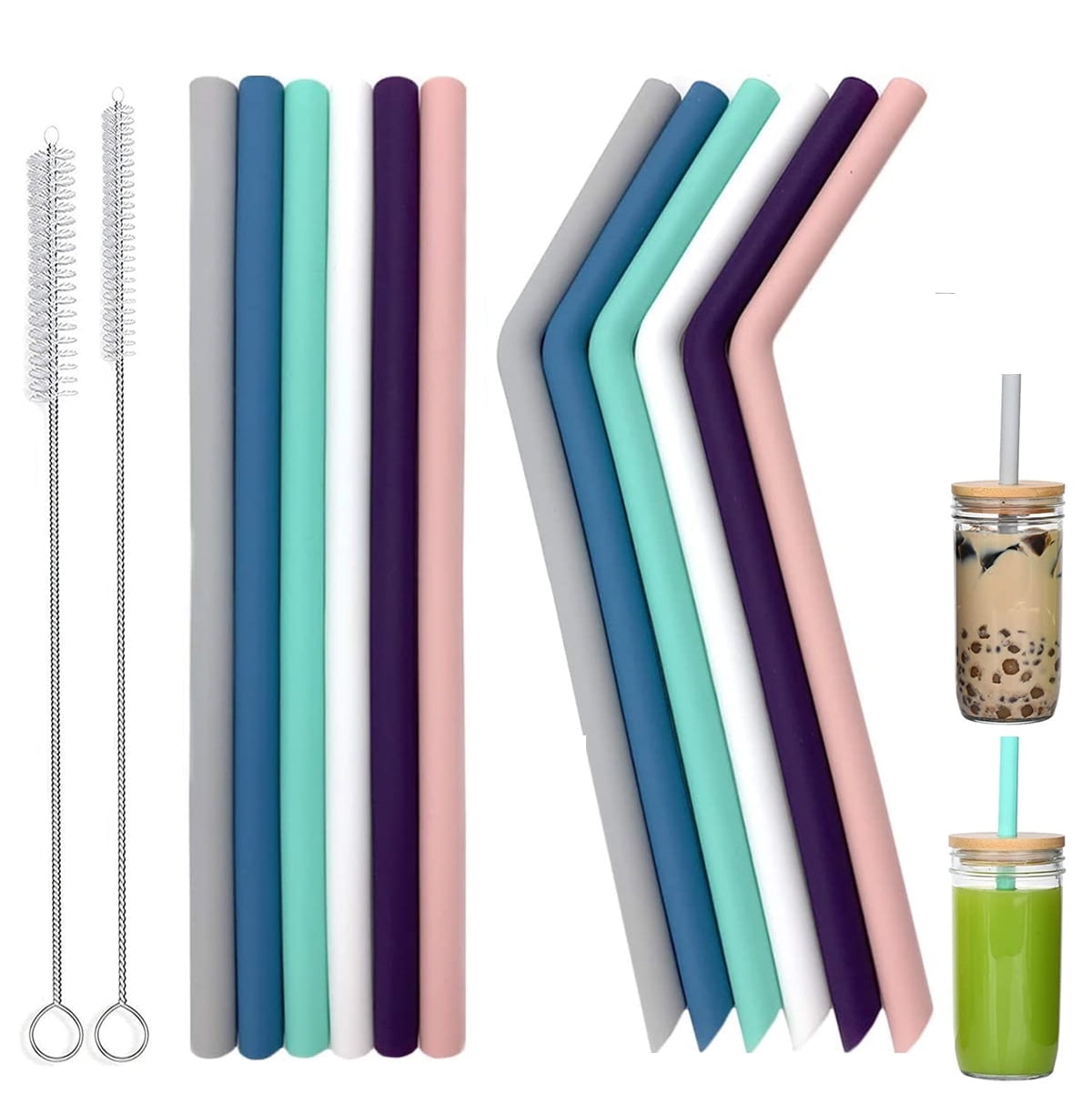 Casewin 12 Pack Silicone Reusable Straws, 6 Bend + 6 Straight Colorful ...