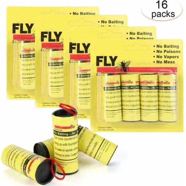 Casewin 16 Packs Fly Tape, Fly Strips, Fly Paper Strips Roll Ribbon ...