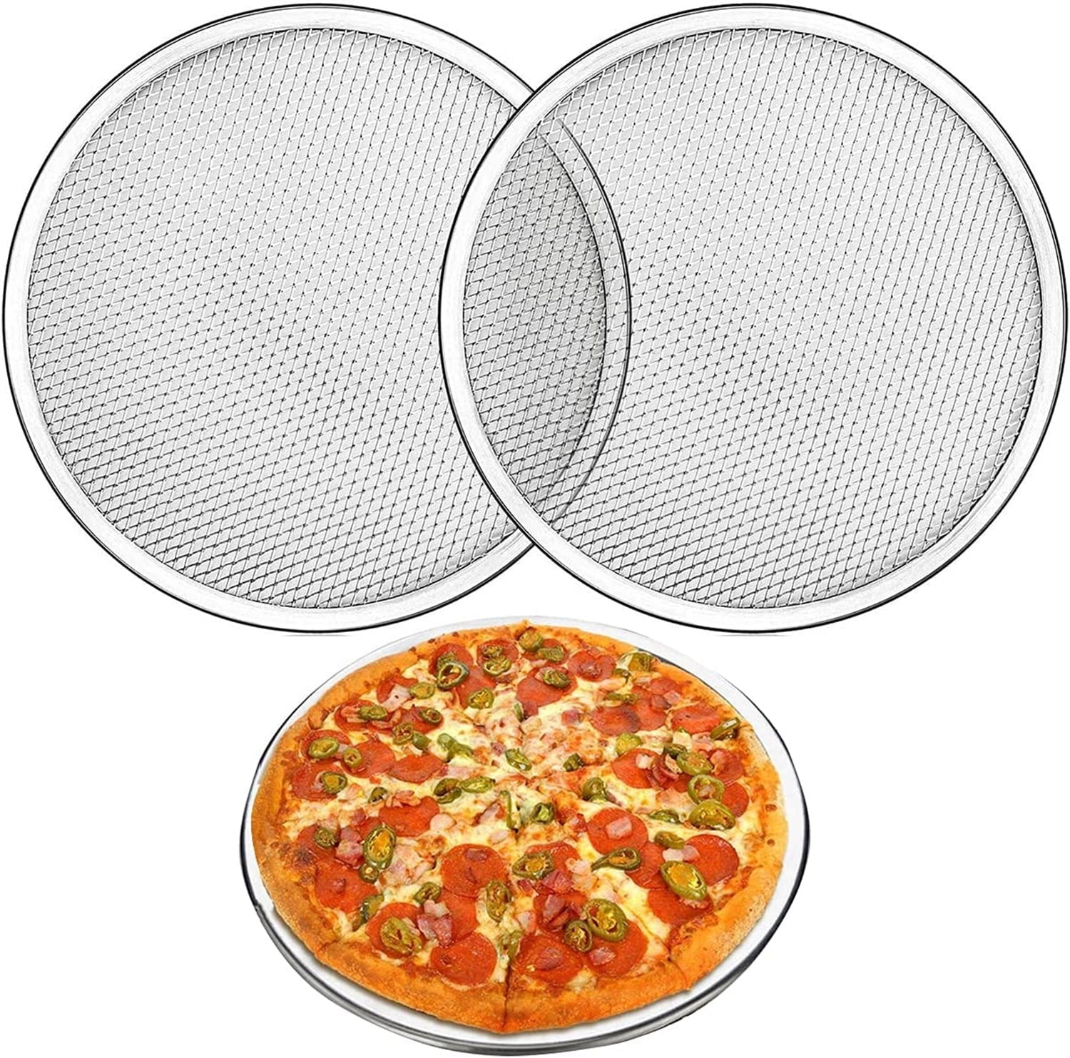 Casewin 2 Pack Round Mesh Pizza Screen Baking Thin Crust Tray Mesh ...