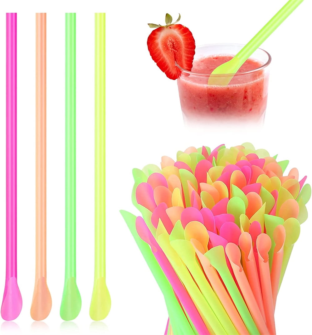 Casewin 200 Count Assorted Spoon Straws Disposable Long Plastic Straws ...