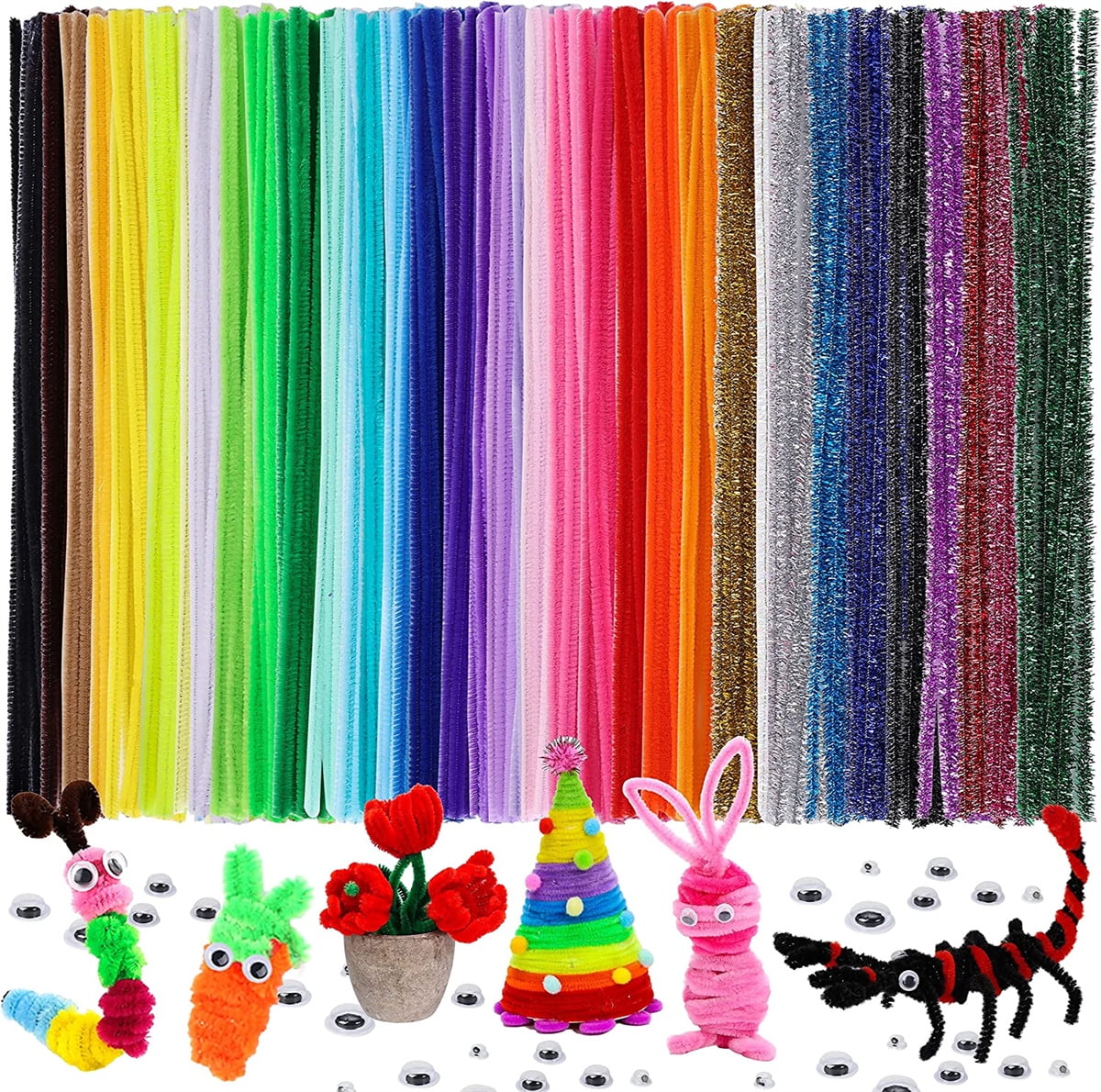Casewin 200 Pieces Pipe Cleaners with 250Pcs Wiggle Eyes, 10 Assorted ...