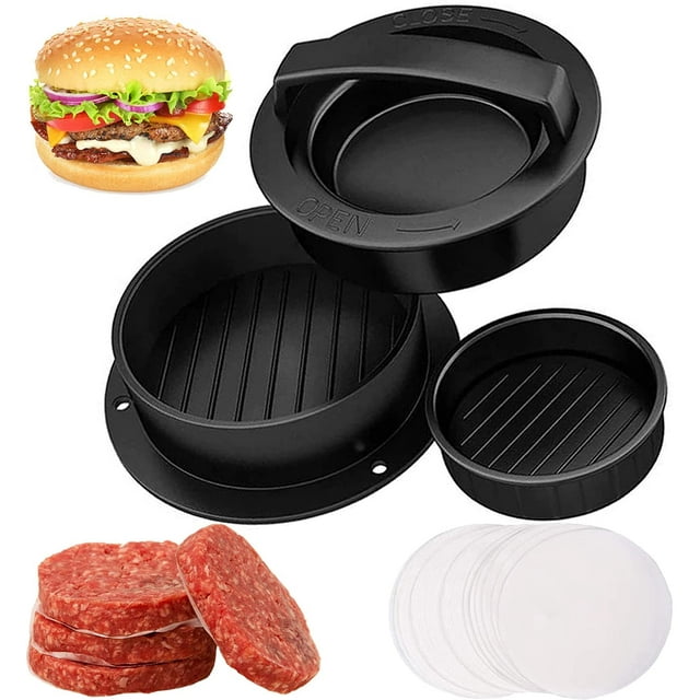 Casewin 3 in 1 Hamburger Press Patty Maker, Non Stick Handle Round ...