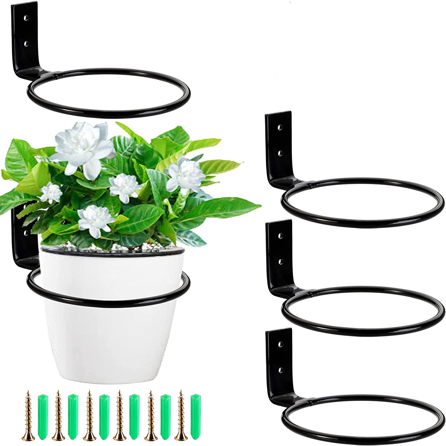 Casewin 3 Pack Flower Pot Holder Ring Wall Mounted, 4 Inch Metal ...