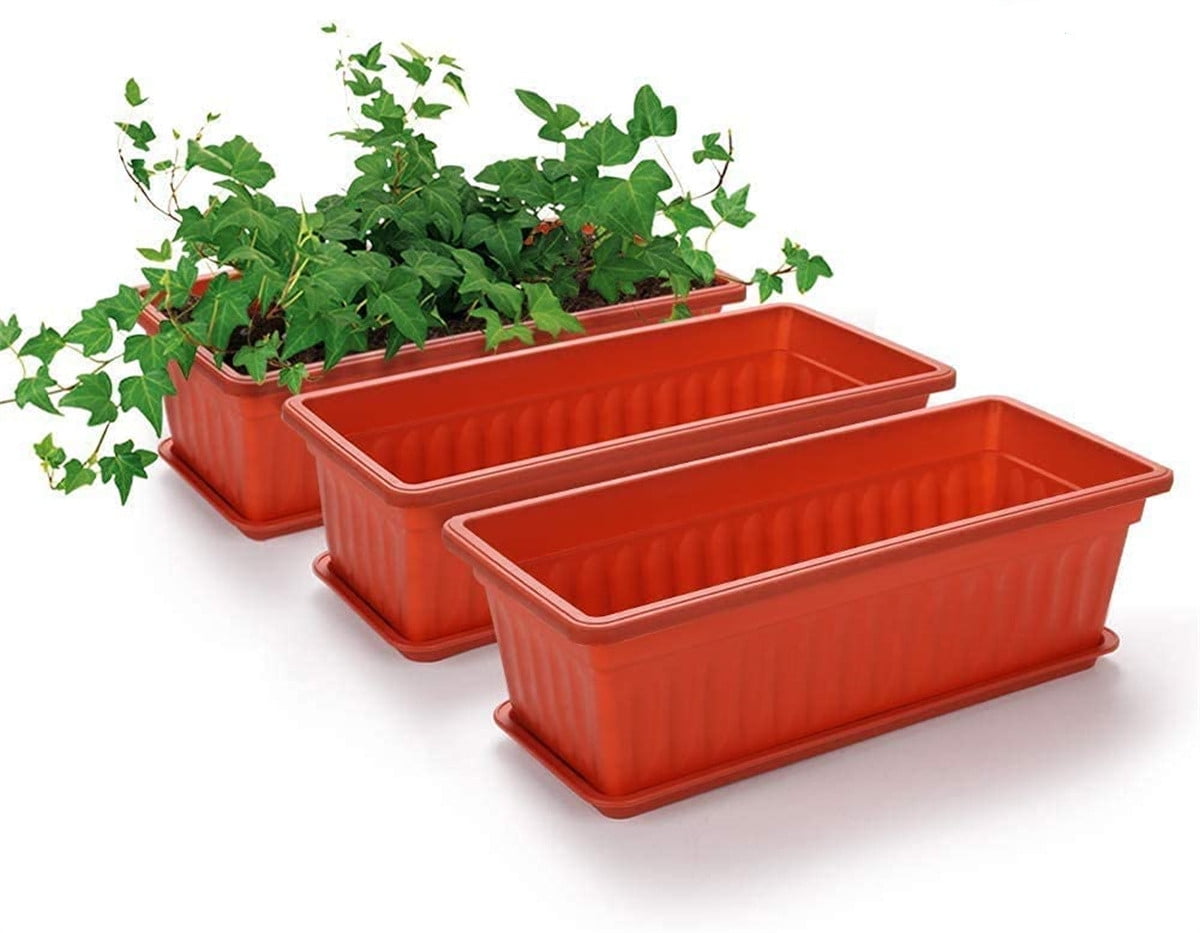 Casewin 3-Pack Rectangular Planters, 17 Inches, Plastic Containers with ...