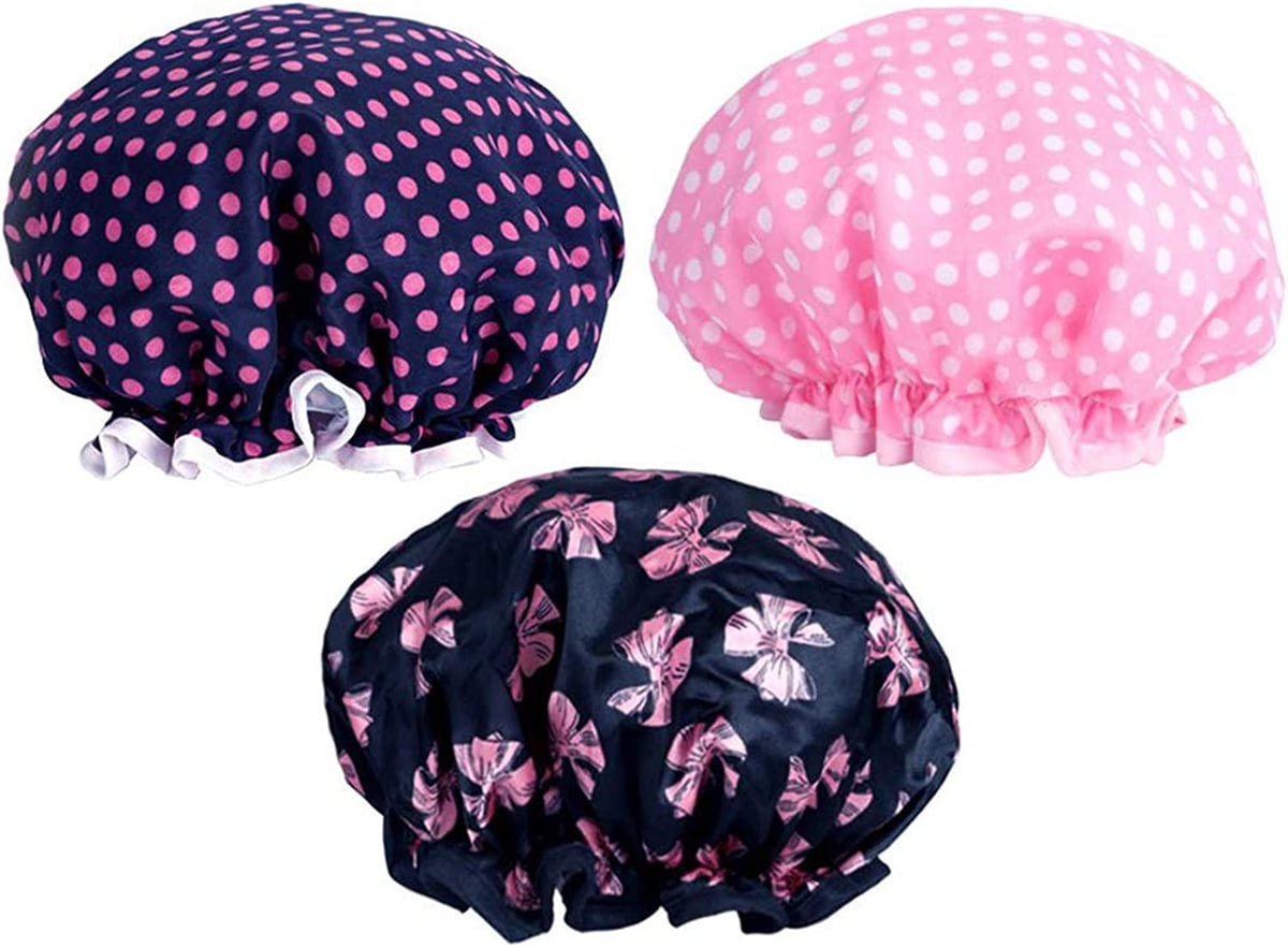 Casewin 3Pcs Waterproof Double Layer Shower Cap for Women, Reusable ...