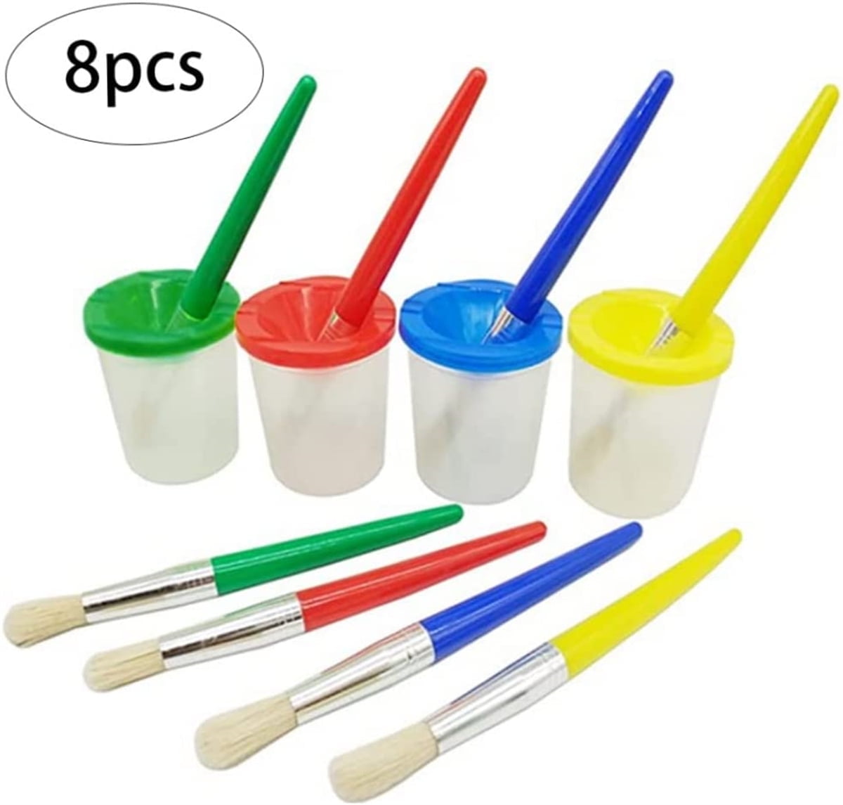 Casewin 4 Pieces Spill Proof Paint Cups and Paint Brushes with Lids for ...