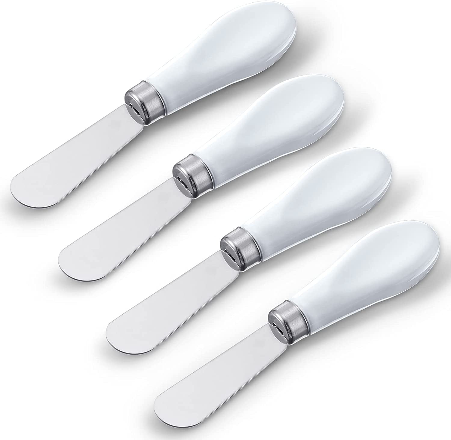 Casewin 4-Piece Stainless Steel Butter Knife Set with White Porcelain ...