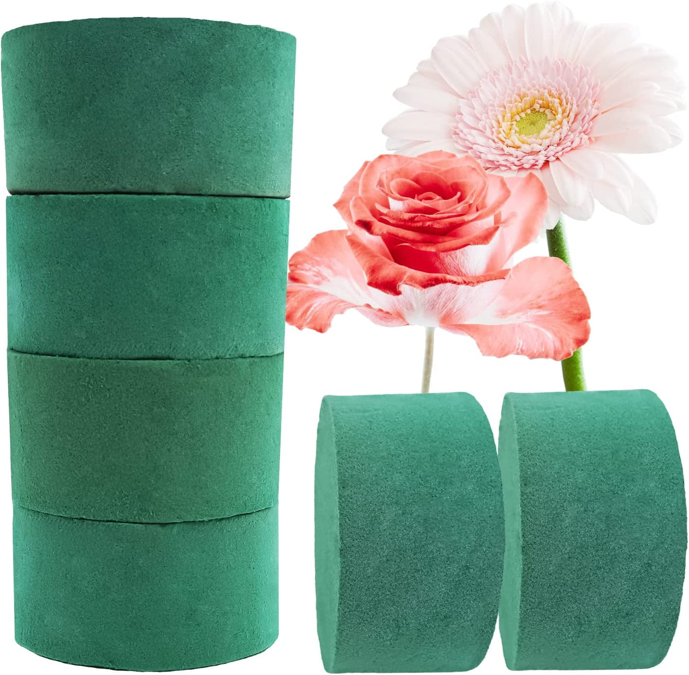 Casewin 6 Pcs Round Floral Foam Blocks,Green Wet Dry Flower Foam Plant ...