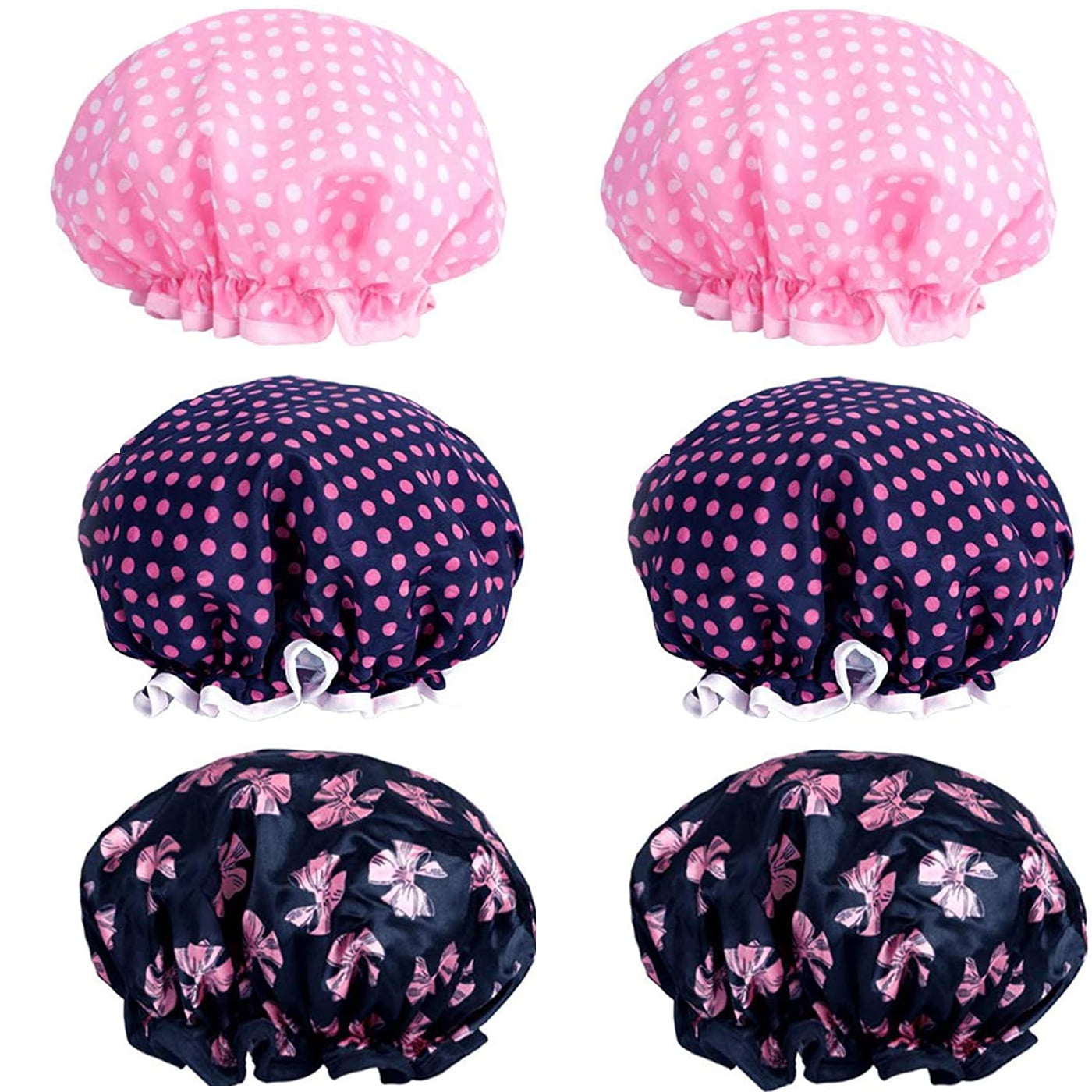 Casewin 6 Pcs Shower Caps, Reusable Shower Cap for Women, Double Layer ...
