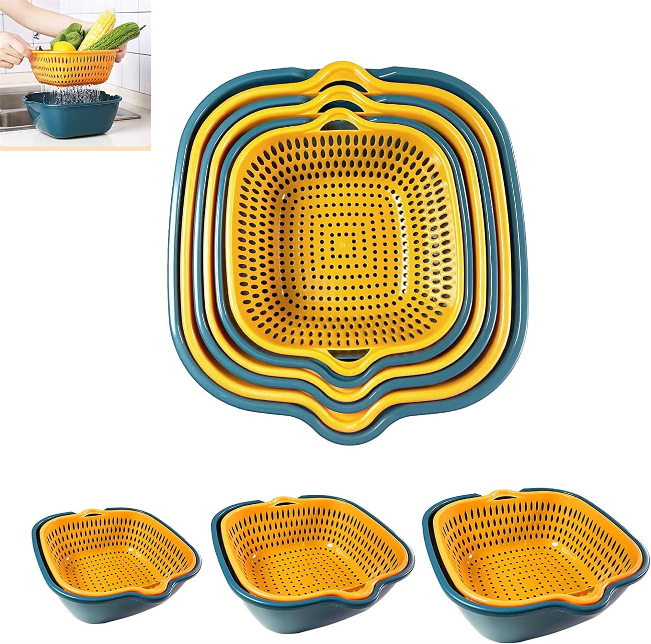 Casewin 6PCS Kitchen Colander Strainer Set Vegetable Washing Baskets ...