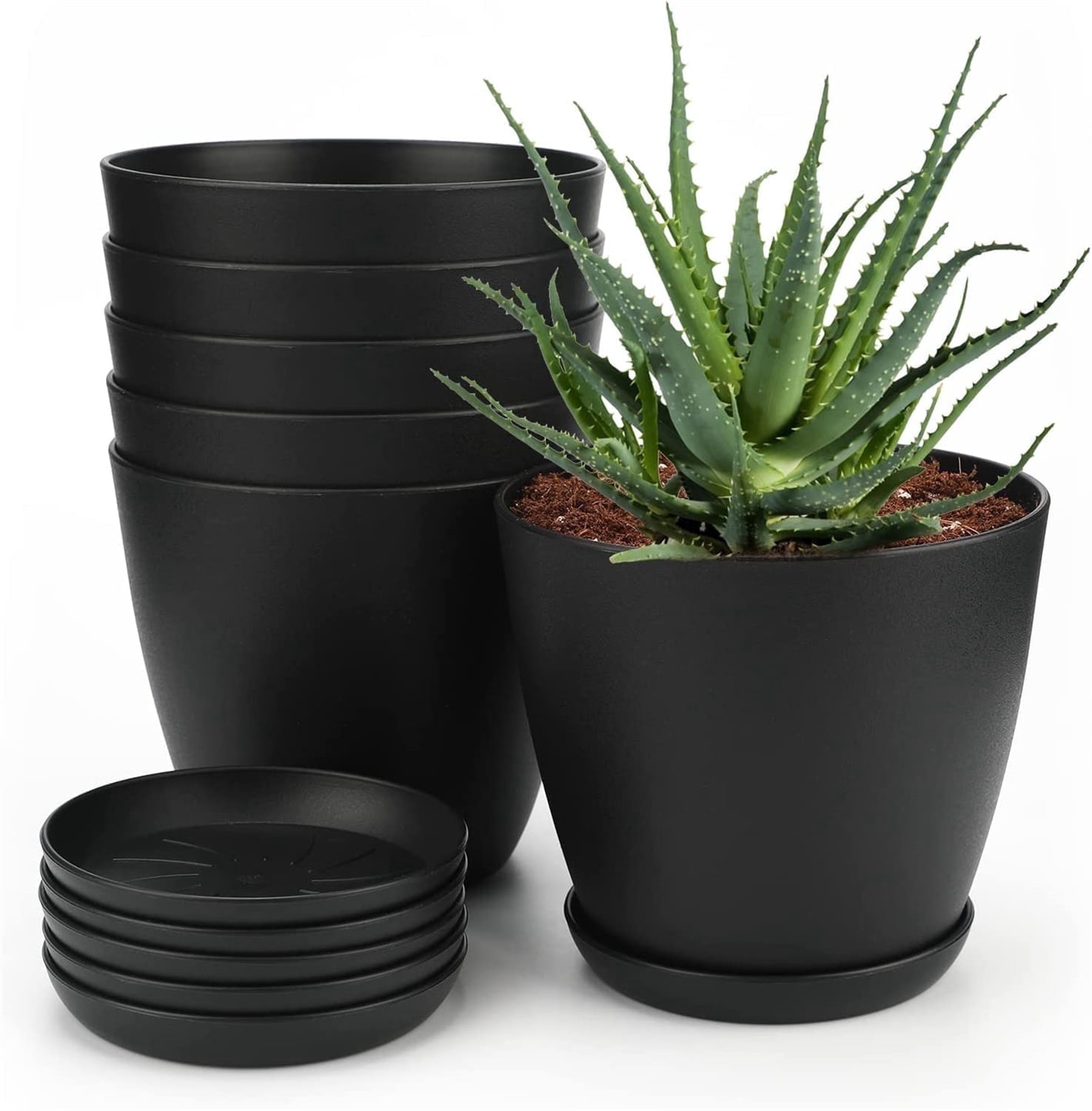 Casewin 8 Pack 4.8 inch Plastic Plant Pot with Saucers, Black, for ...