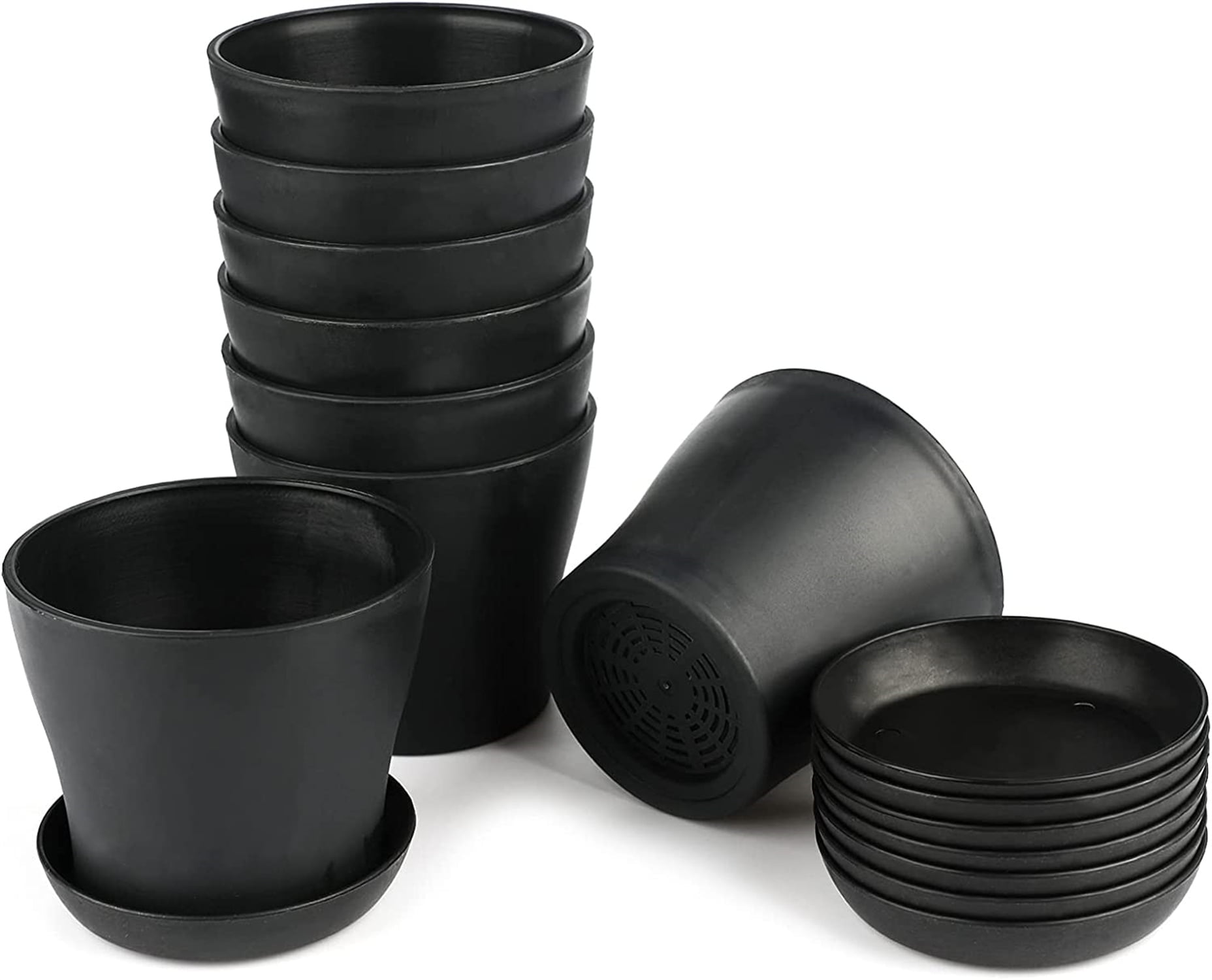 Casewin 8 Pack 4inch Plastic Planters, Indoor/Outdoor Garden Pots with ...