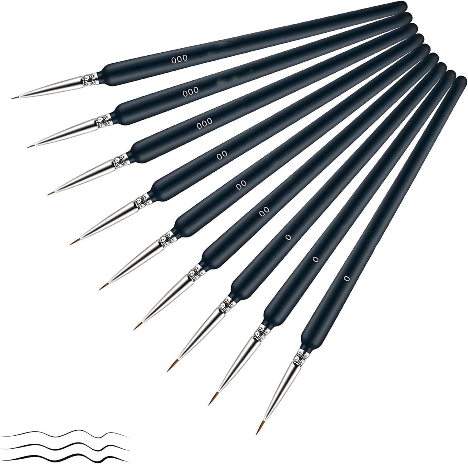 Bexikou Casewin 9-Piece Fine Detail Paint Brush Set - Sizes 0, 00, 000 ...