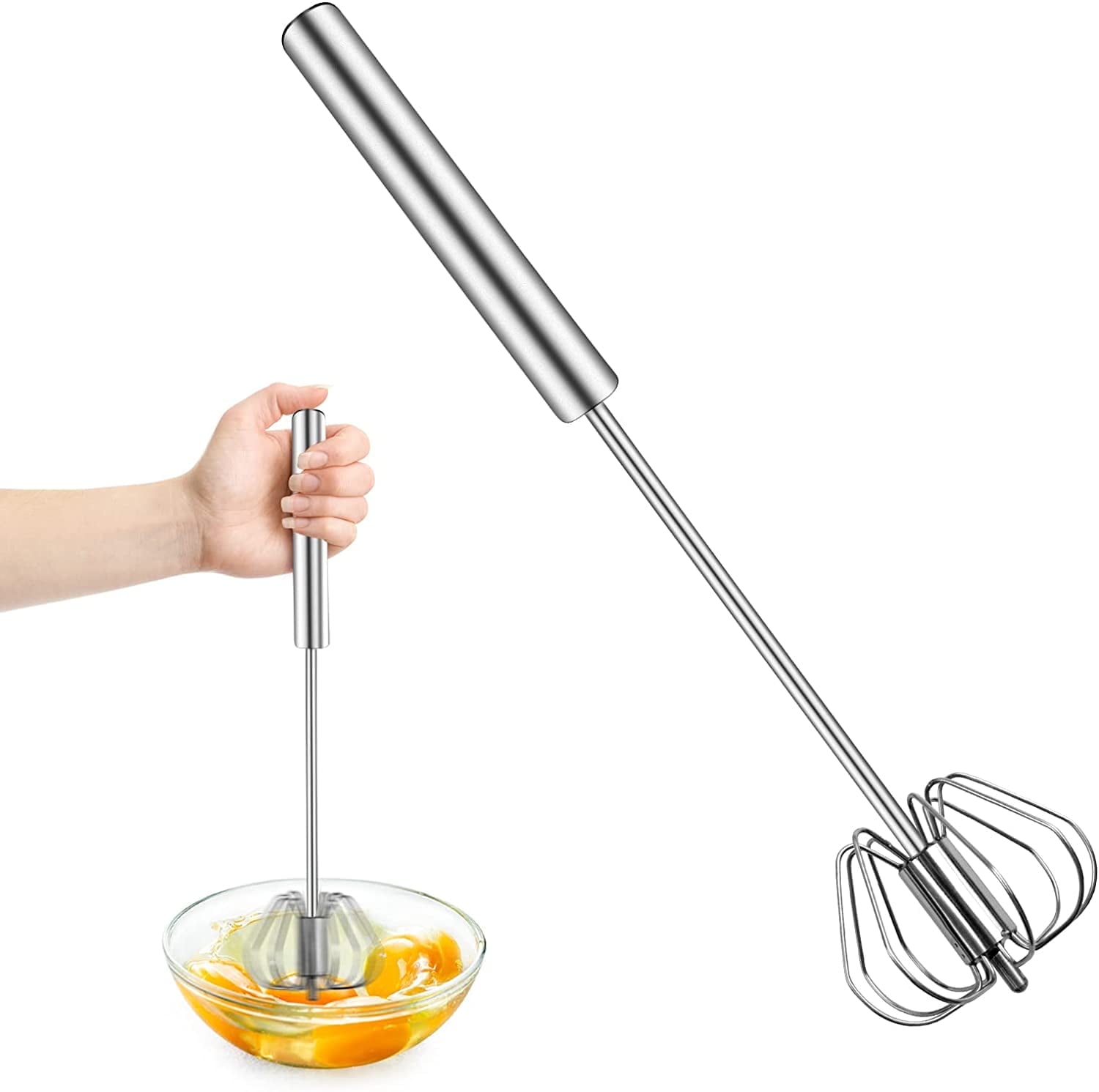 Casewin Automatic Whisk, Stainless Steel Egg Beater, Hand Push Rotary ...