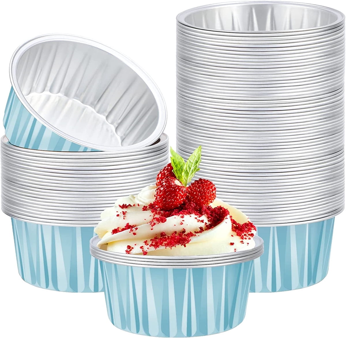 Casewin Baking Cups with Lids, 50 PCS 5oz Blue Aluminum Foil Baking ...